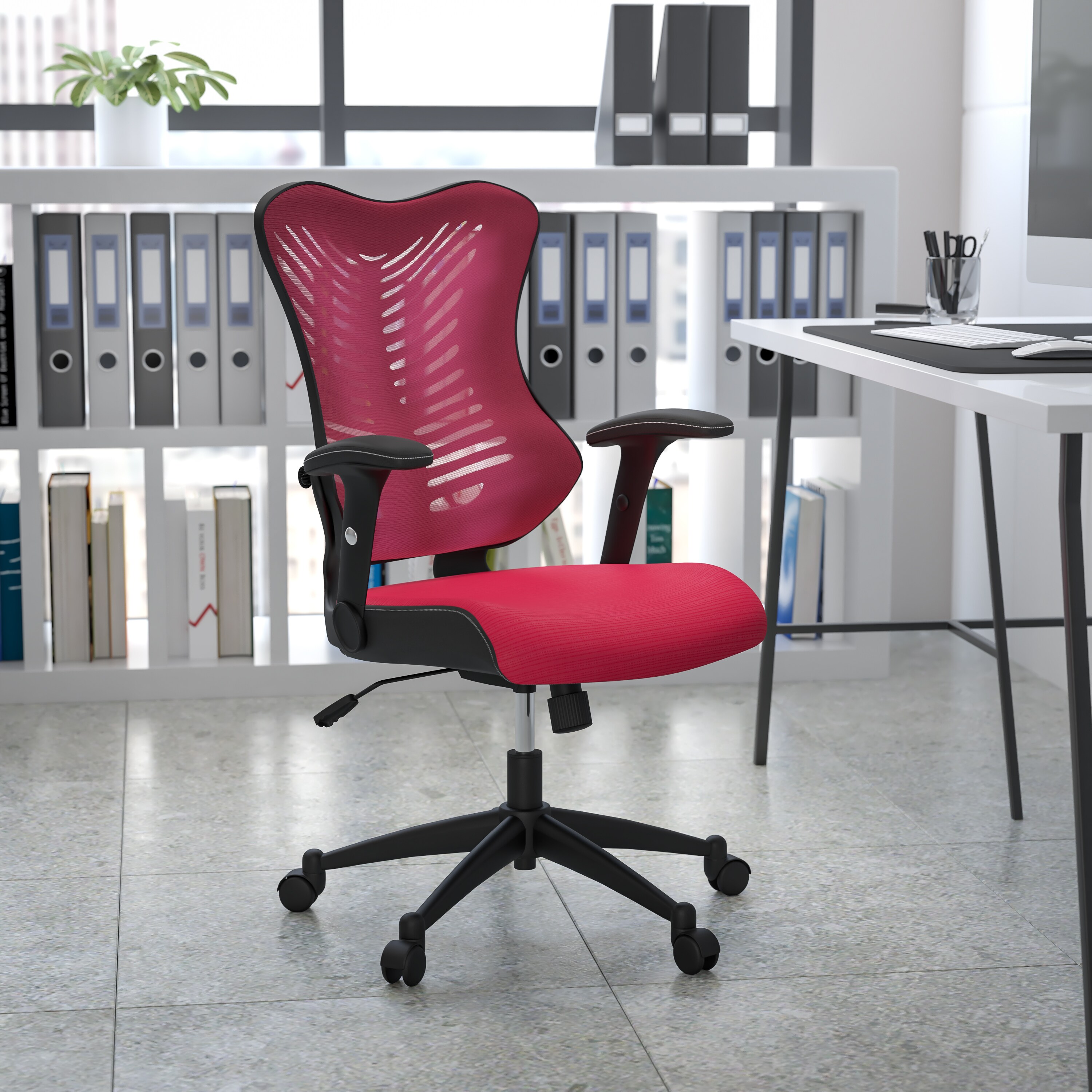 Emma + Oliver High Back Designer Burgundy Mesh Executive Ergonomic ...