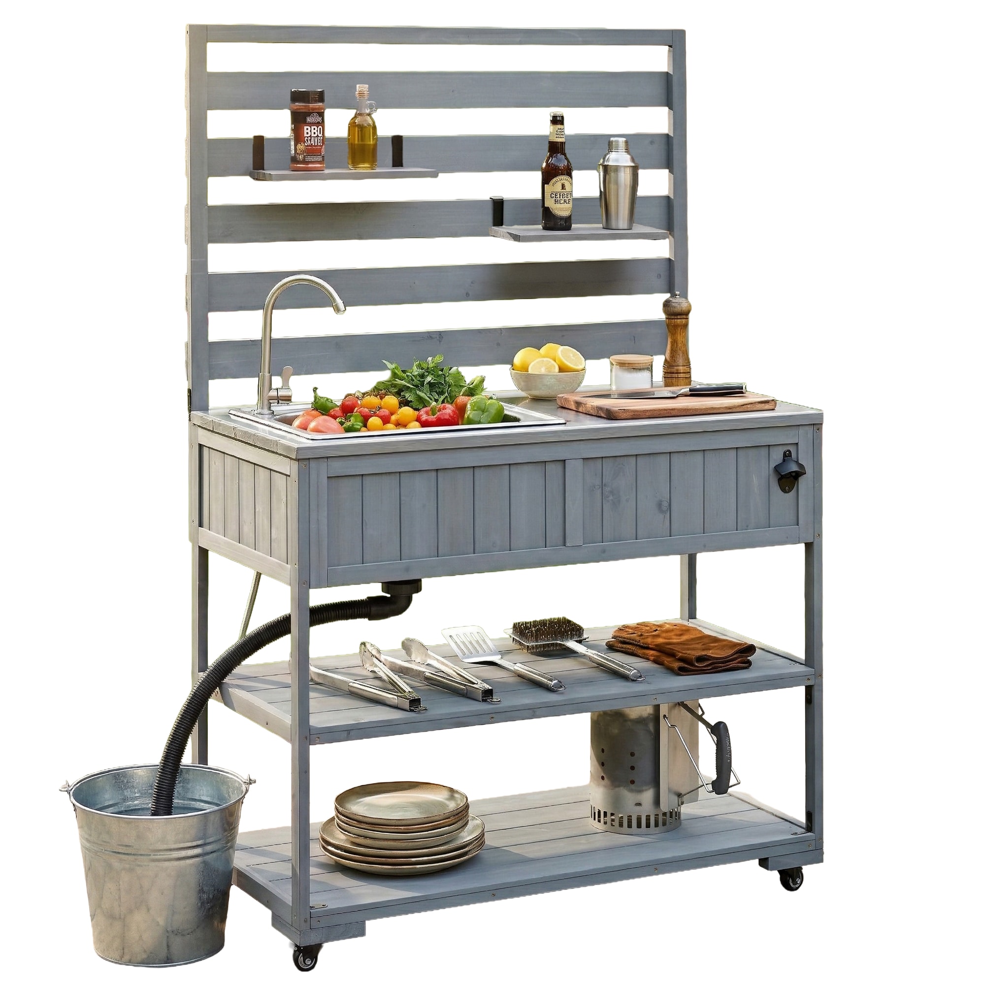 Hrinhom Outdoor Serving Carts Gray Pine Outdoor Serving Cart in the ...