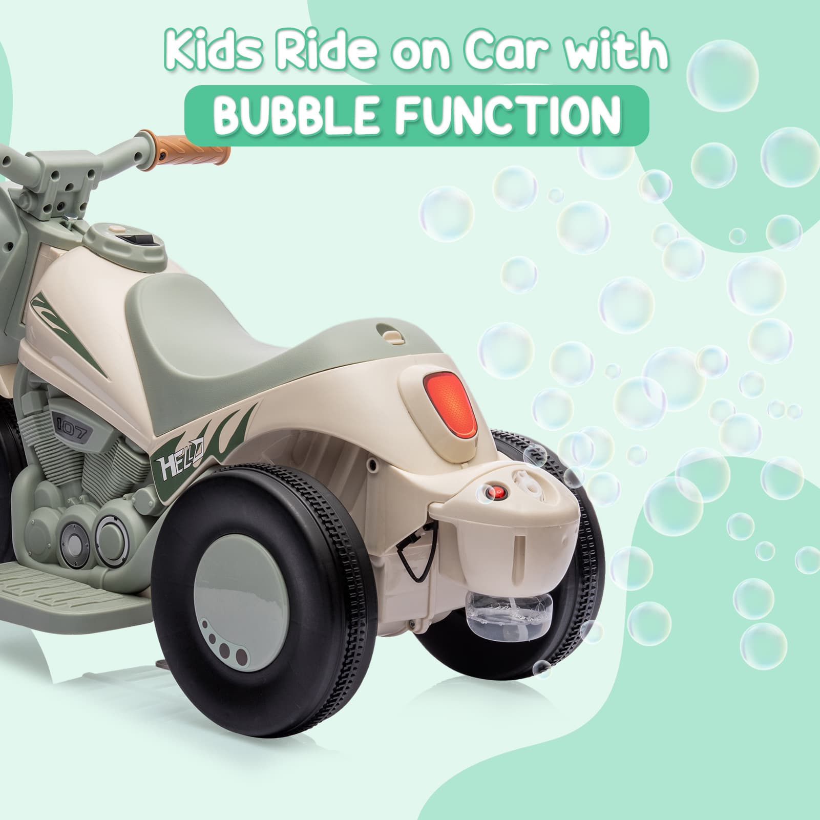 Qeetex Kids Ride-On Bubble Car 6V Battery-Powered Electric 3 Wheels ...