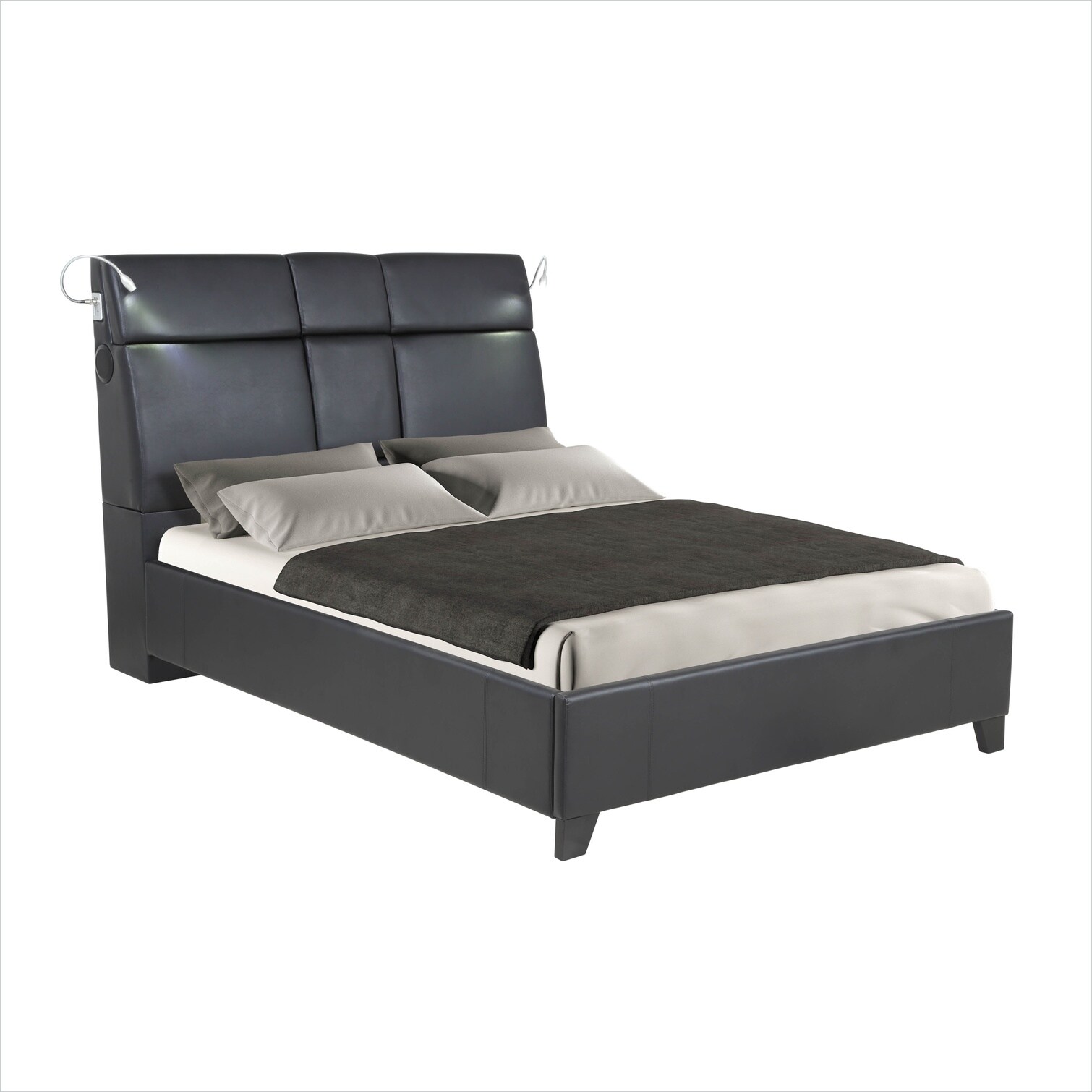 SunJet King Vinyl Platform Bed with Bluetooth Sound Touch Lighting and ...