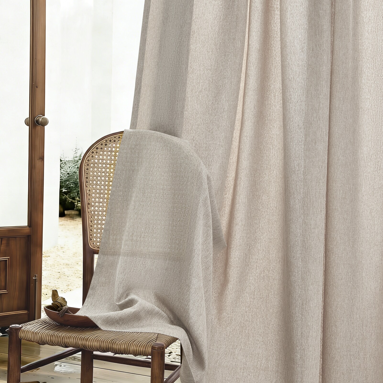Topfinel 84-in Flaxen Boho Semi-sheer Back Tab Curtain panel pair in ...