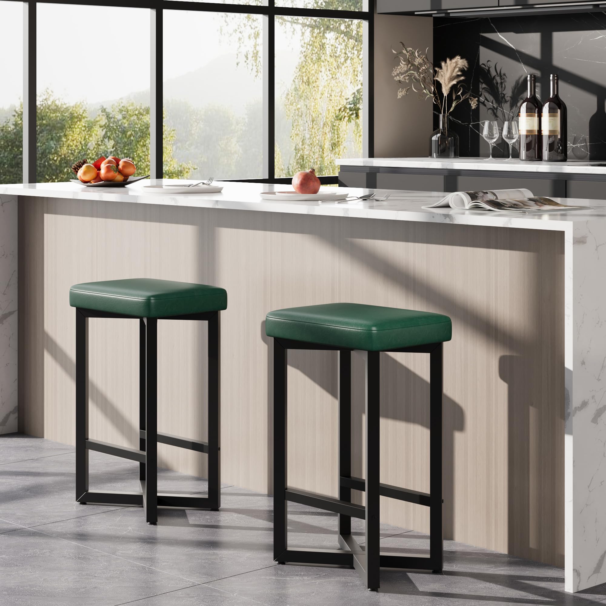 GarveeLife Bar Stools Set of 2 Counter Height Backless Barstools ...