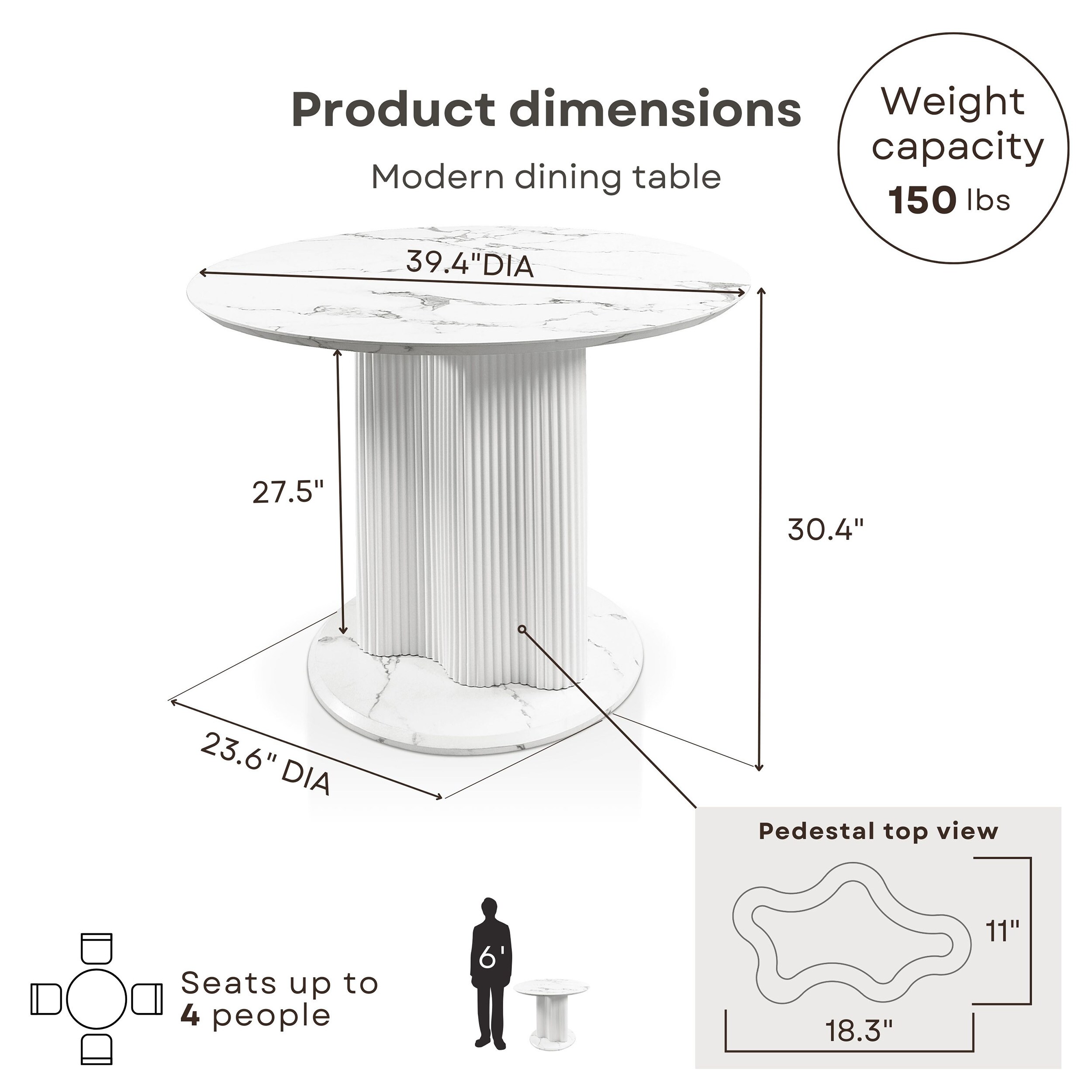 Furniture of America Lusine White with Faux Marble Round Contemporary ...