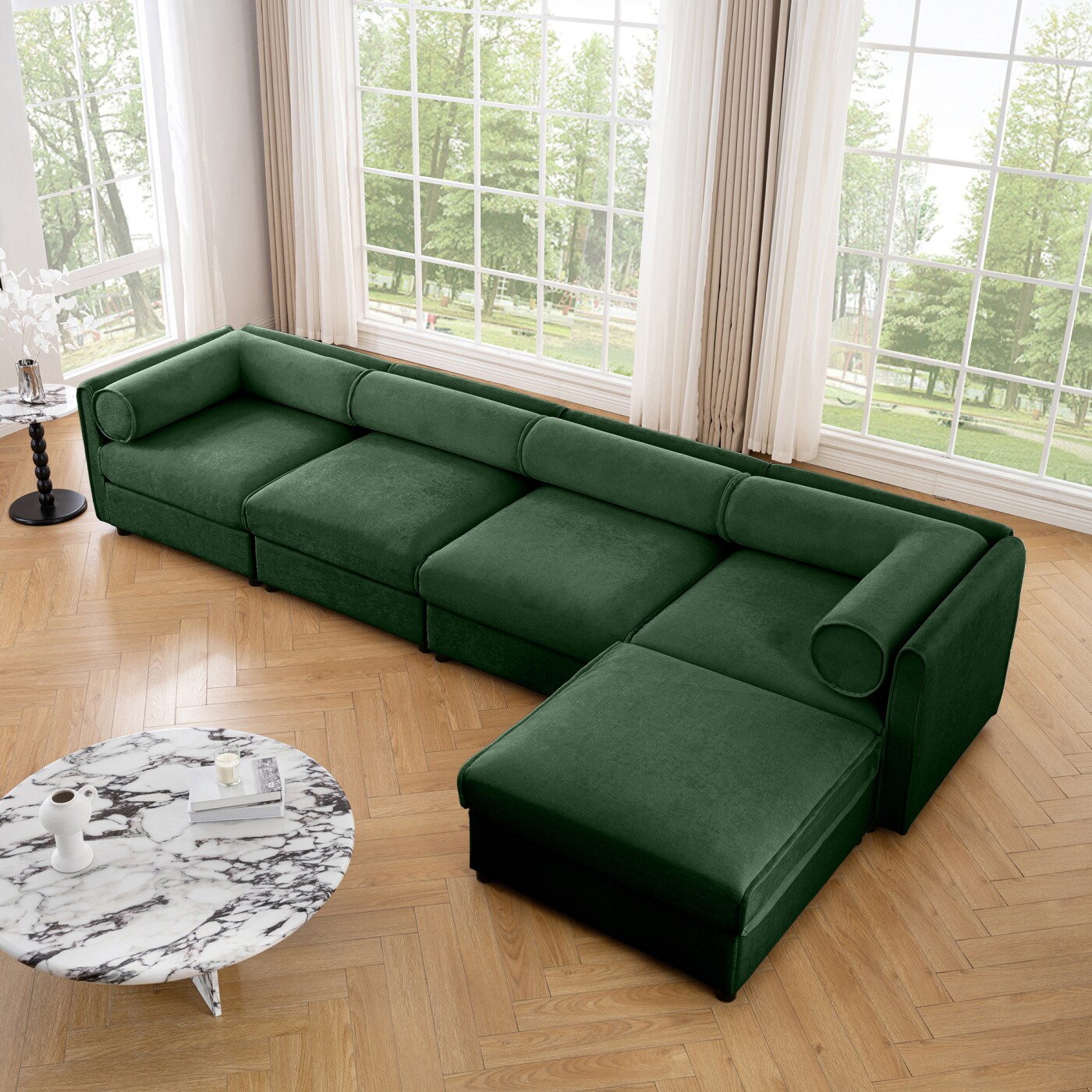 Streamdale Furniture Streamdale Modular Green 4-Seat L-Shaped Sectional ...
