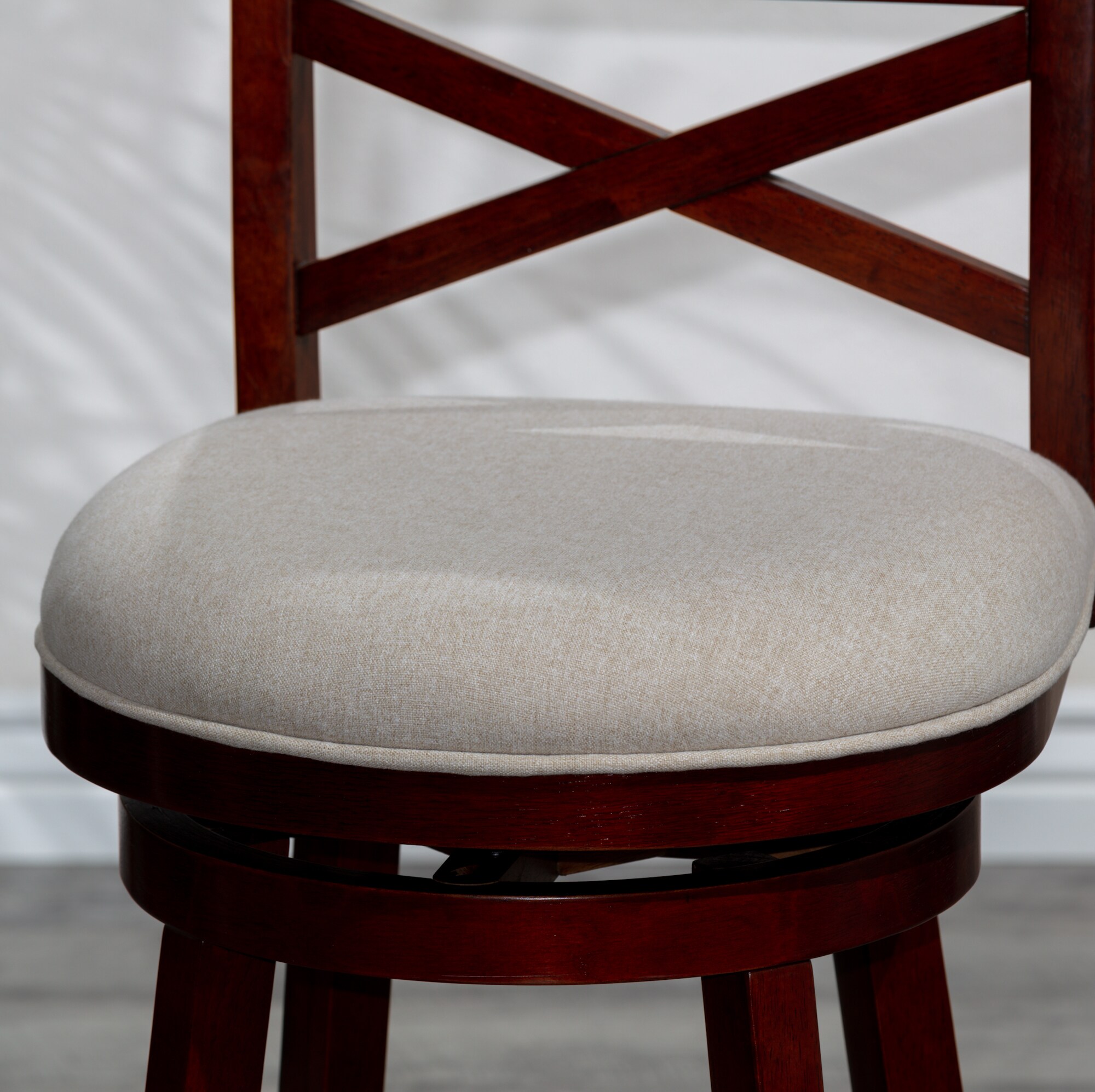 LUXEYARD 30 Bar Height XBack Swivel Stool Cherry Finish Beige Fabric ...