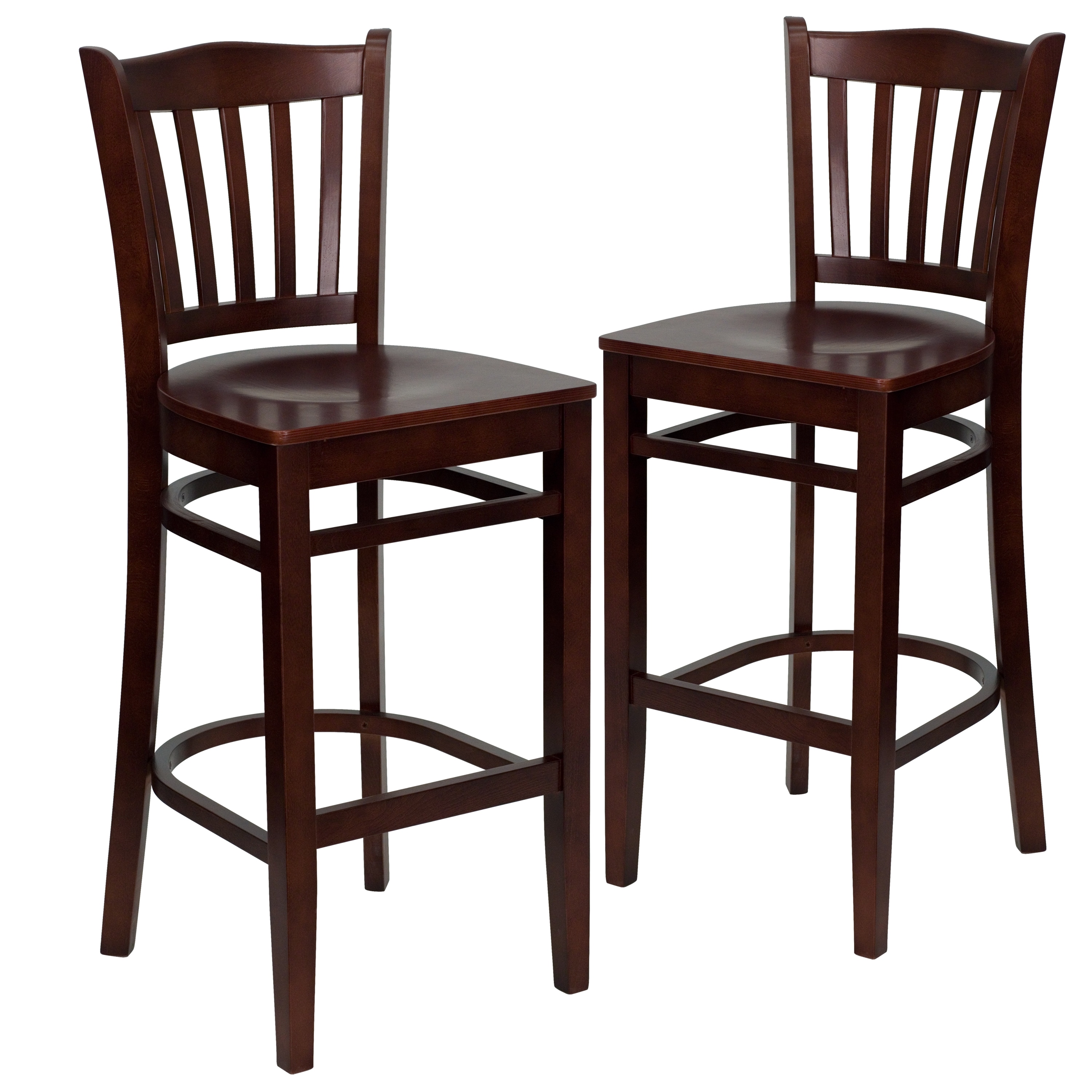 Emma + Oliver 2 Pack Vertical Slat Back Mahogany Wood Restaurant ...