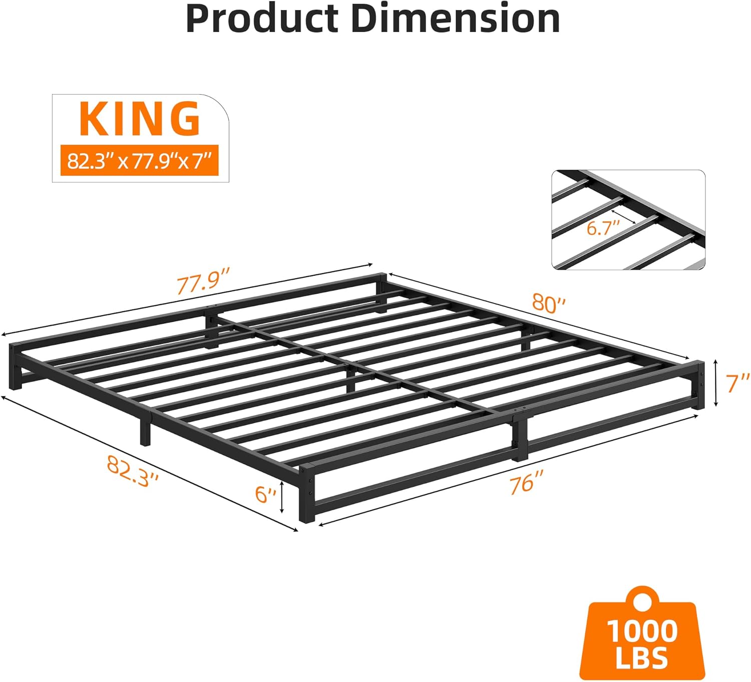 Garvee 6 Inch King Size Bed Frame Heavy Duty Metal Platform Bed Frame ...