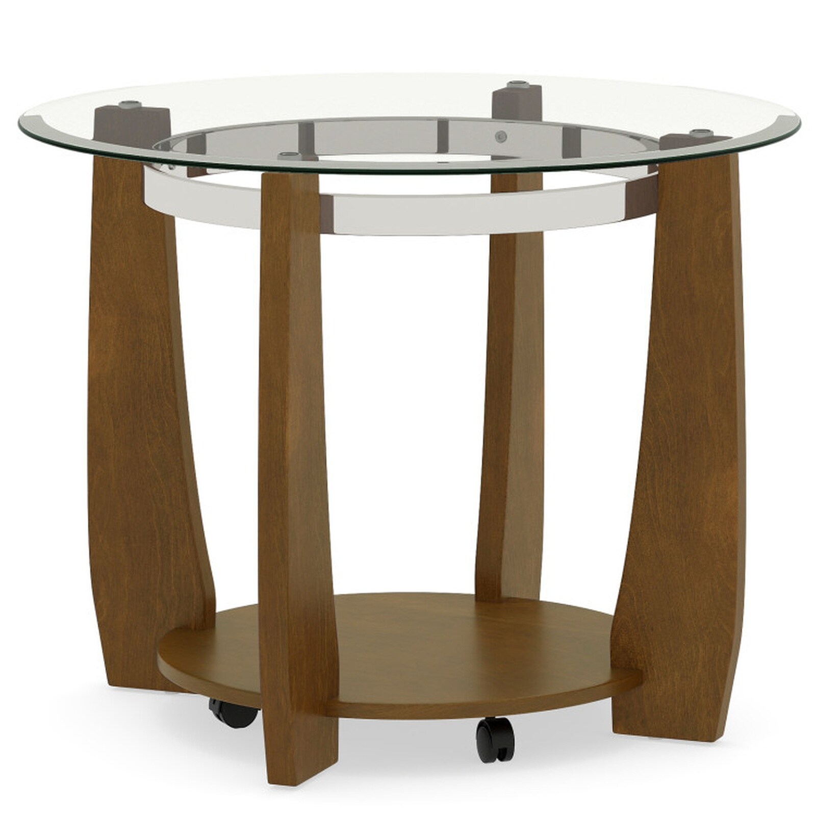 SUGIFT 32-in Round 2-Tier Glass Coffee Table with Storage Shelf ...