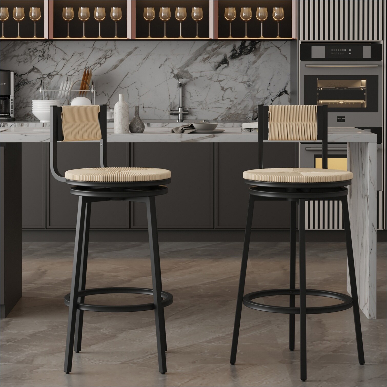 Naturefalls Counter Height Bar Stools Set of 2 Clean White Hand-Woven ...