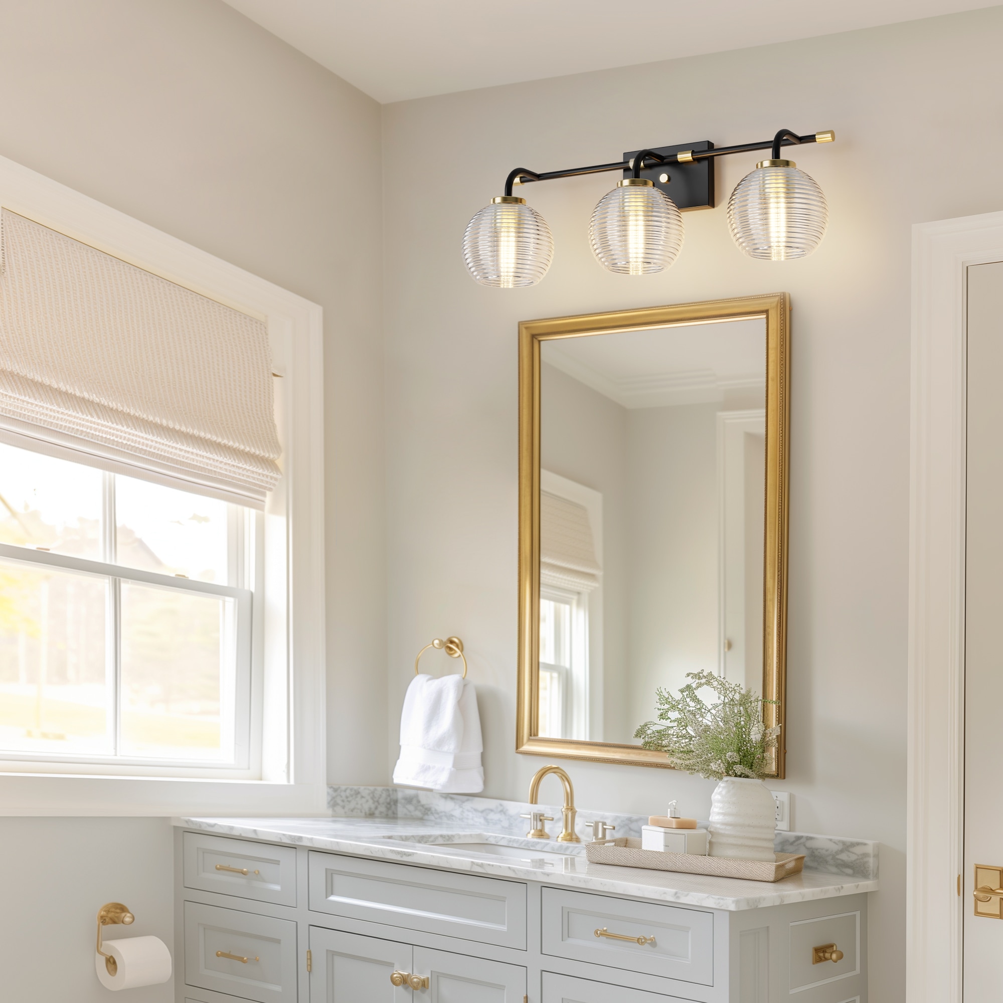 YANSUN 25.4-in 3 Light Matte Black Industrial Bathroom Vanity light in ...