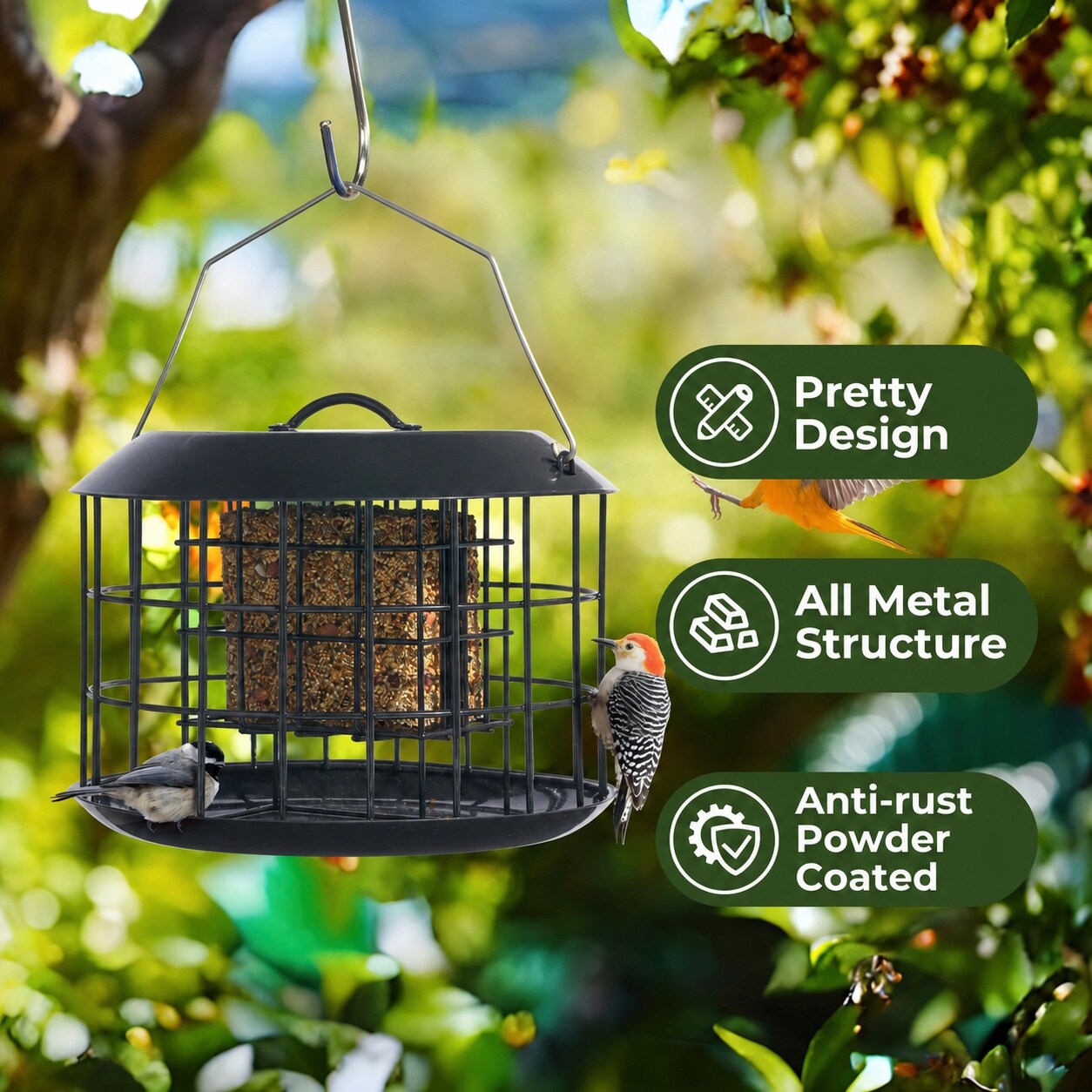 Adrinfly Squirrel Proof Suet Feeder All Metal Outdoor Hanging Bird ...