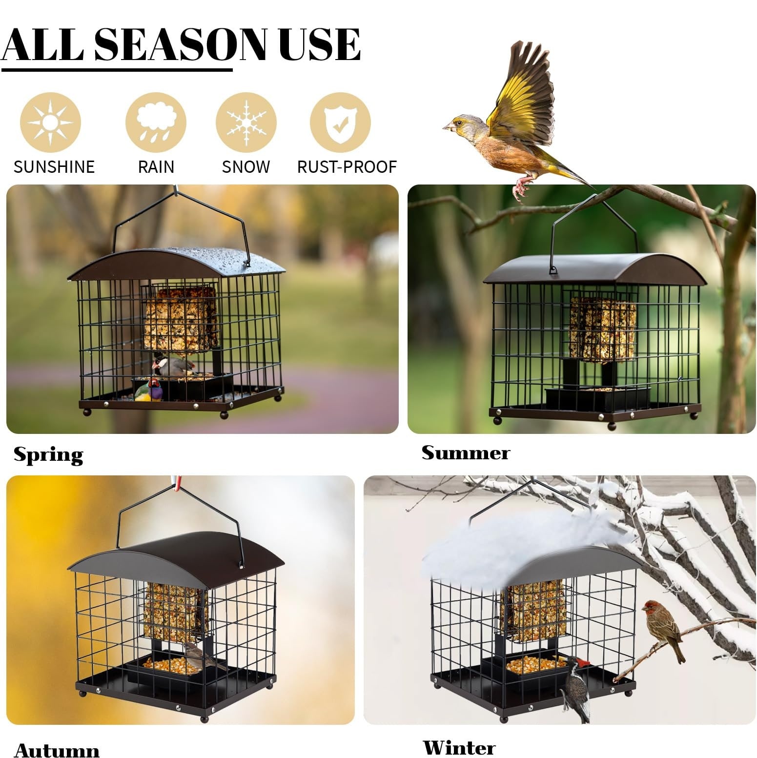 Adrinfly Caged Suet Bird Feeder Squirrel Proof Dual Purpose Metal ...