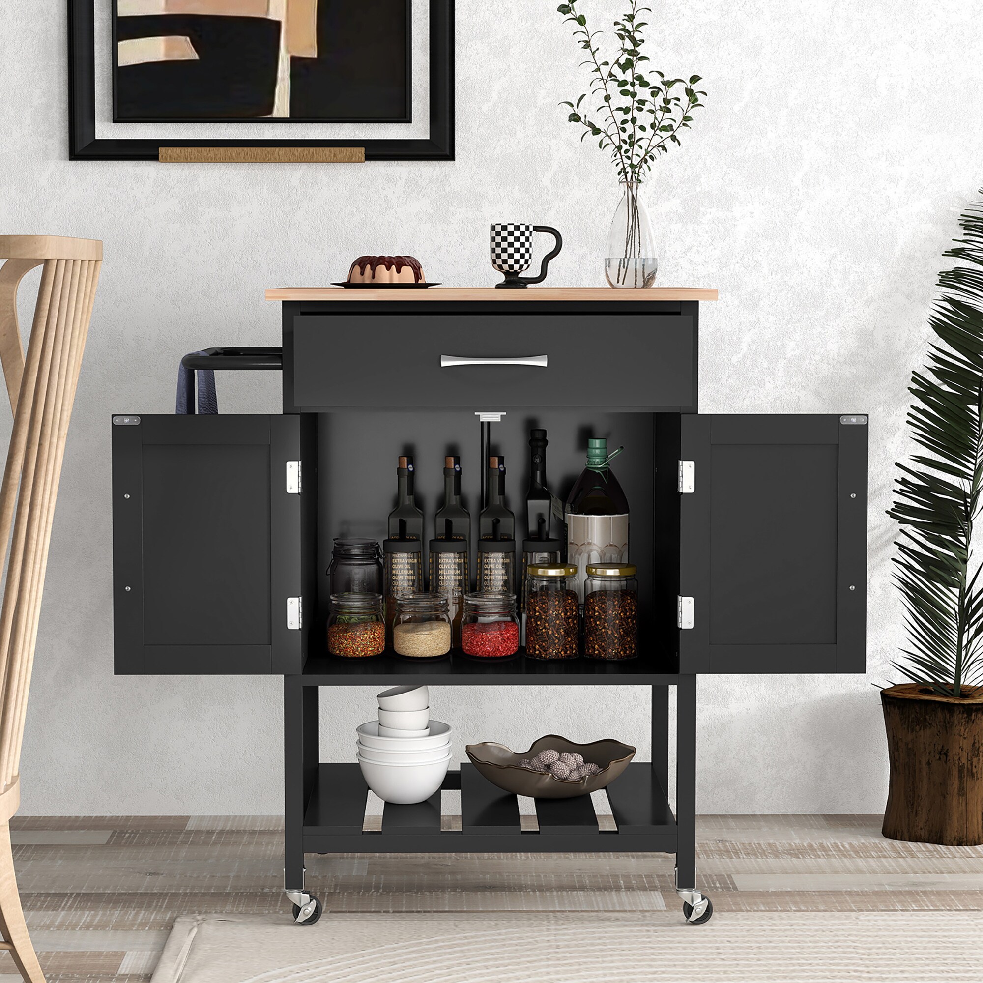 Costway Rolling Kitchen Island Cart with Drawer 2-Door Storage Cabinet ...
