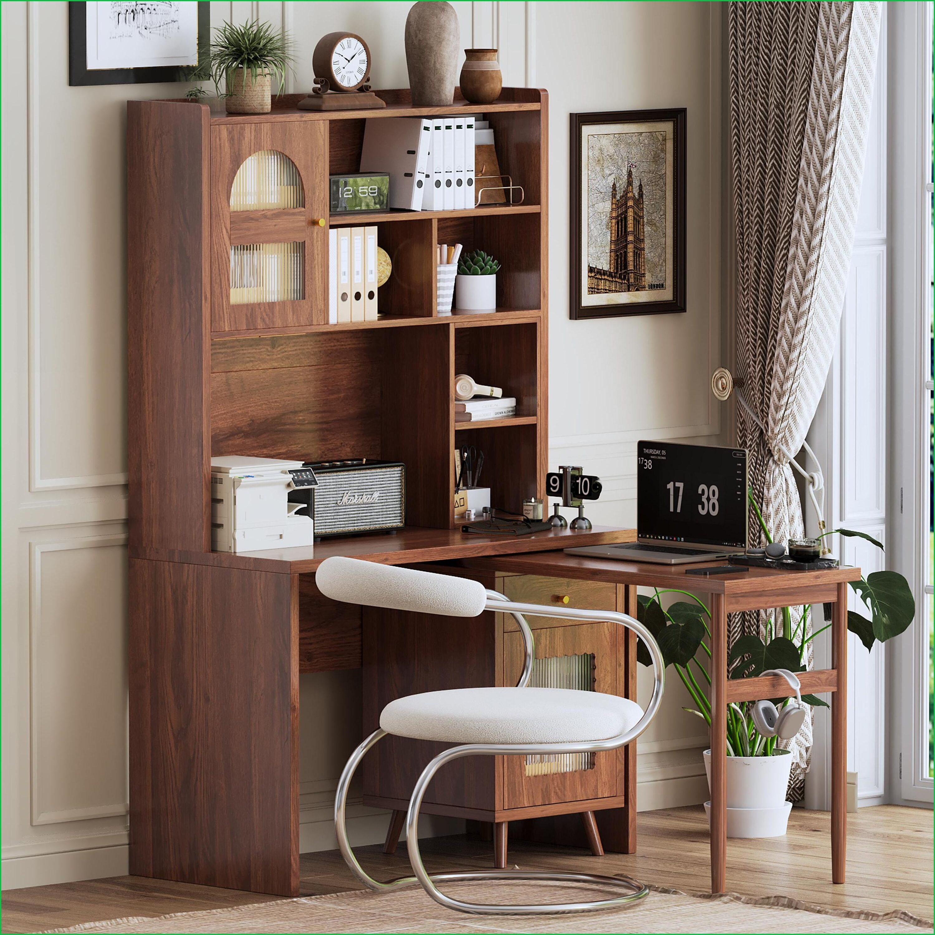 SunJet Desk with 90 Rotating Desktop Office Desk with Storage Drawer ...