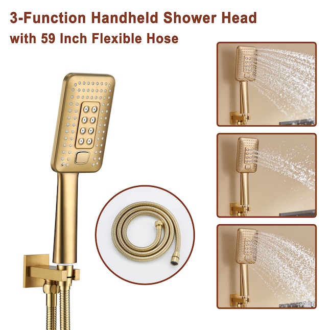 Mondawe Brushed Gold Waterfall Built In Shower Faucet System With 4 Way