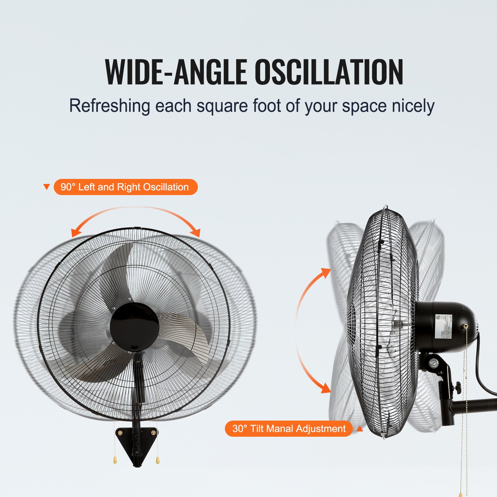 VEVOR Wall mounted fan 18-in Oscillation Indoor Black Wall Mounted Fan ...