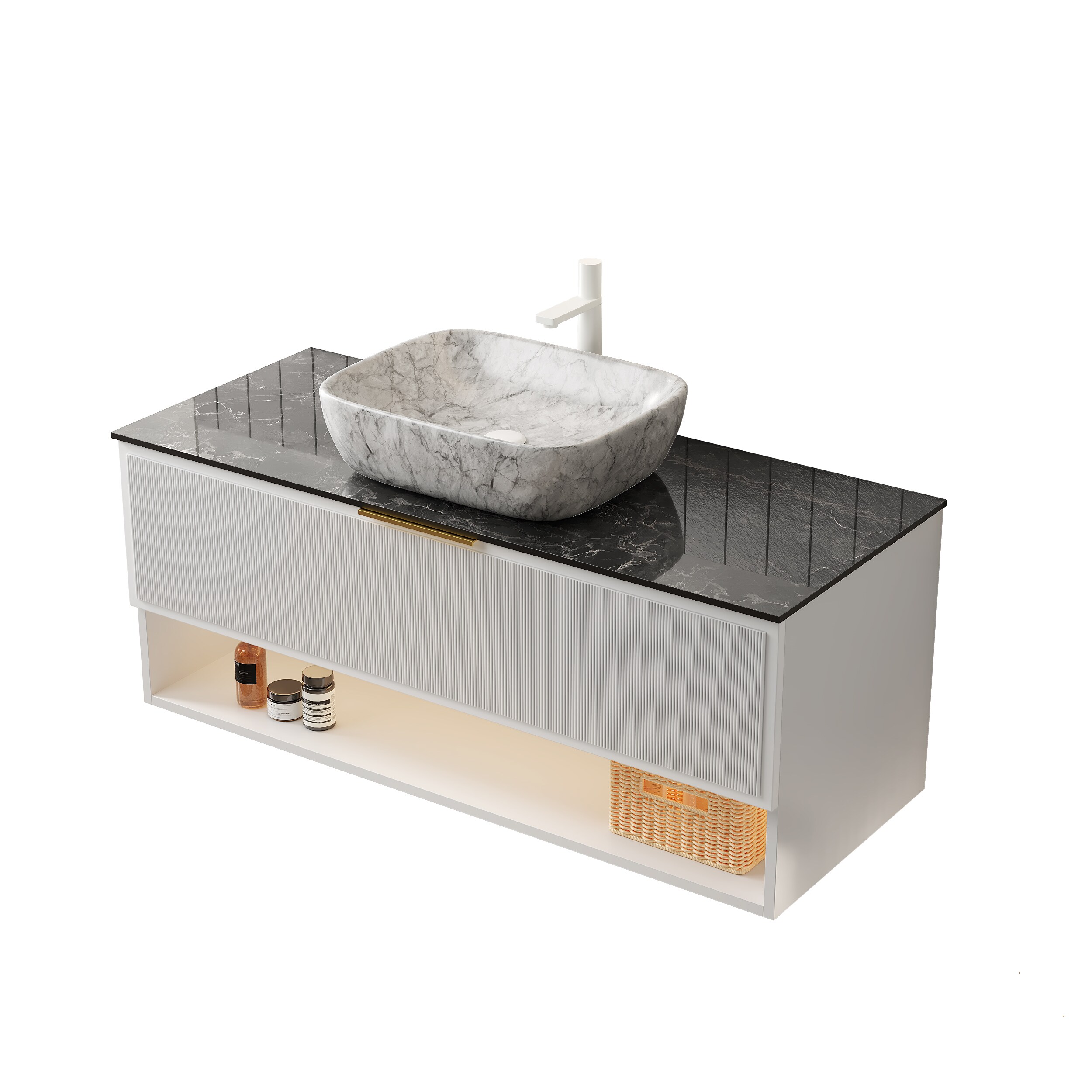 LUXEYARD 48 inch Floating Bathroom Vanity Plywood 2 Drawers Sensor ...