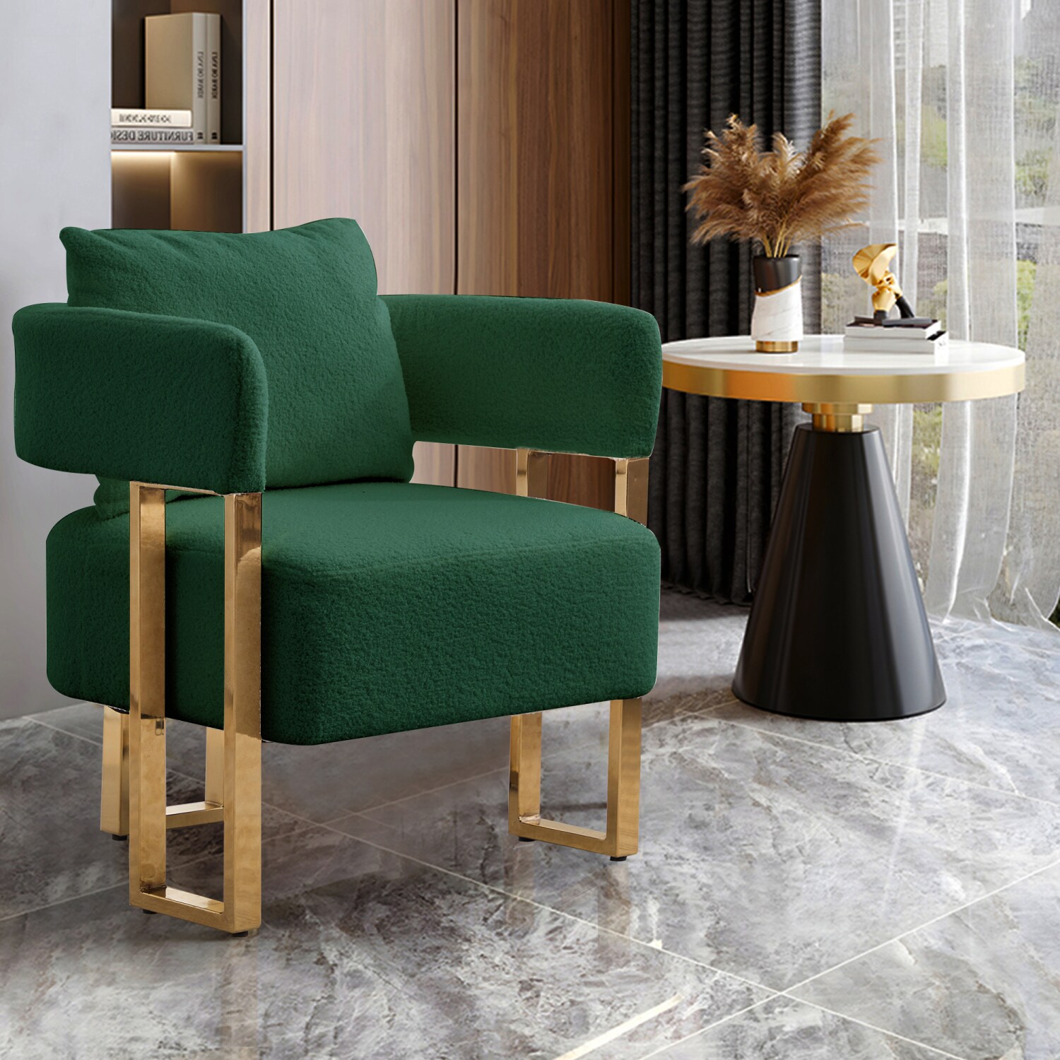 Streamdale Furniture Streamdale TS Modern Green Teddy Fleece Chair Gold ...