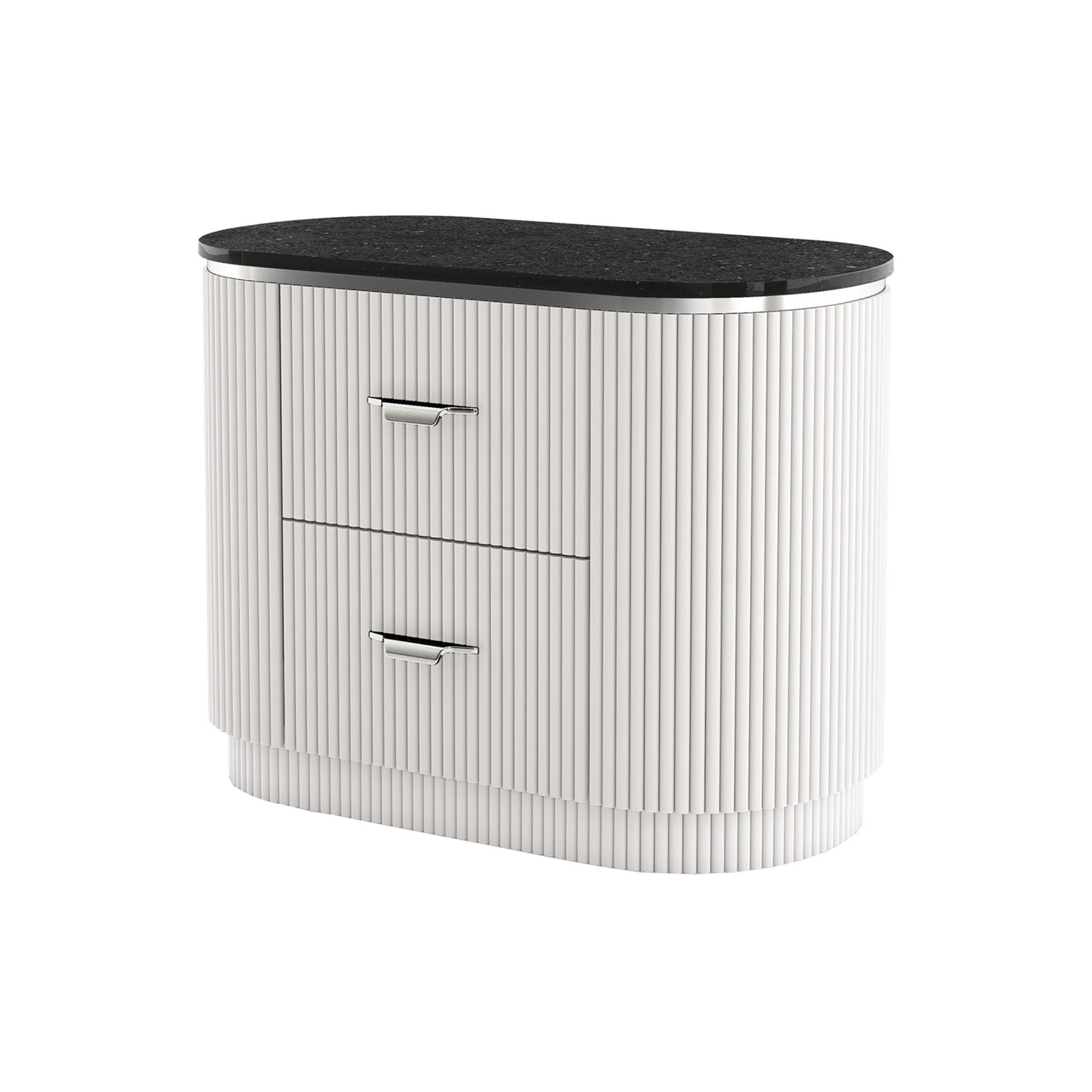 Benzara Alda Nightstand w 2 Drawers-Black Stone Top-Light Gray Wood ...