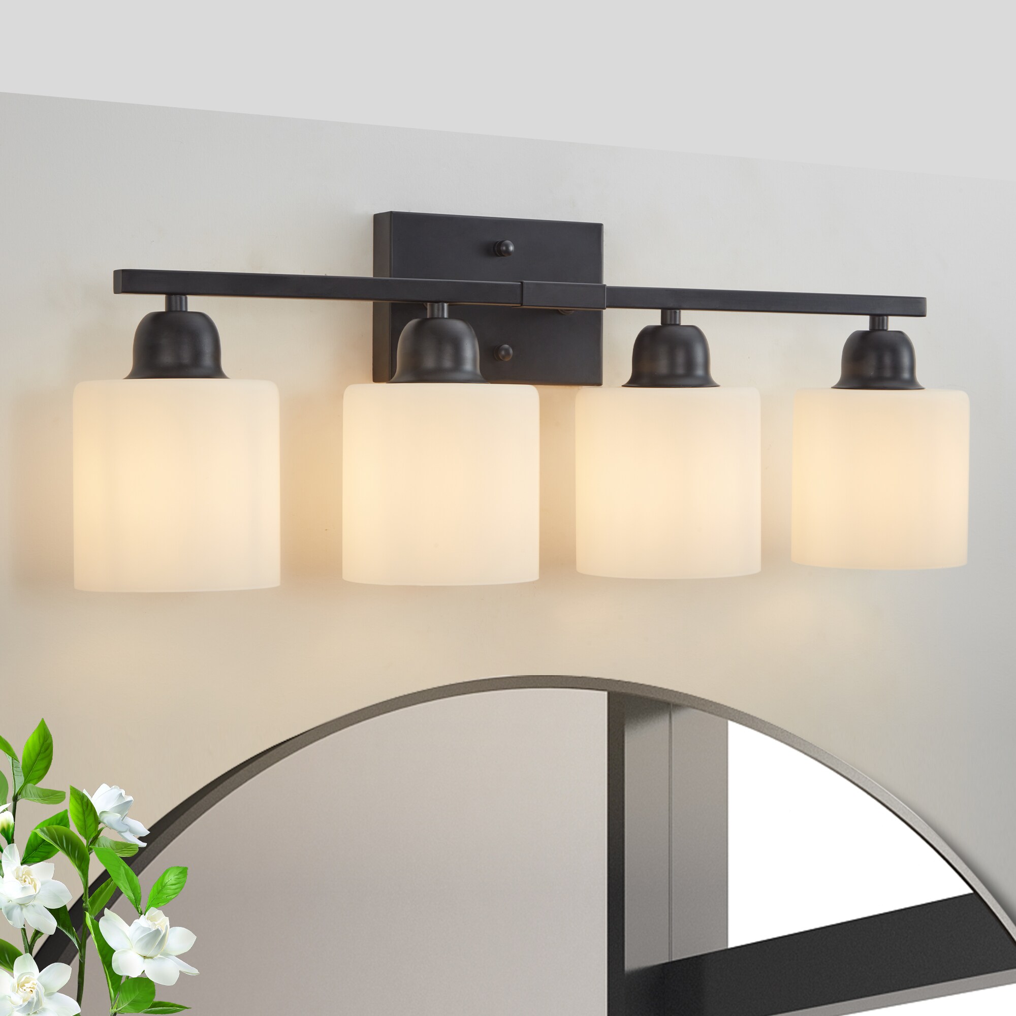 LOVMOR Black Bathroom Light Fixtures 4-Light Modern Vanity Light with ...