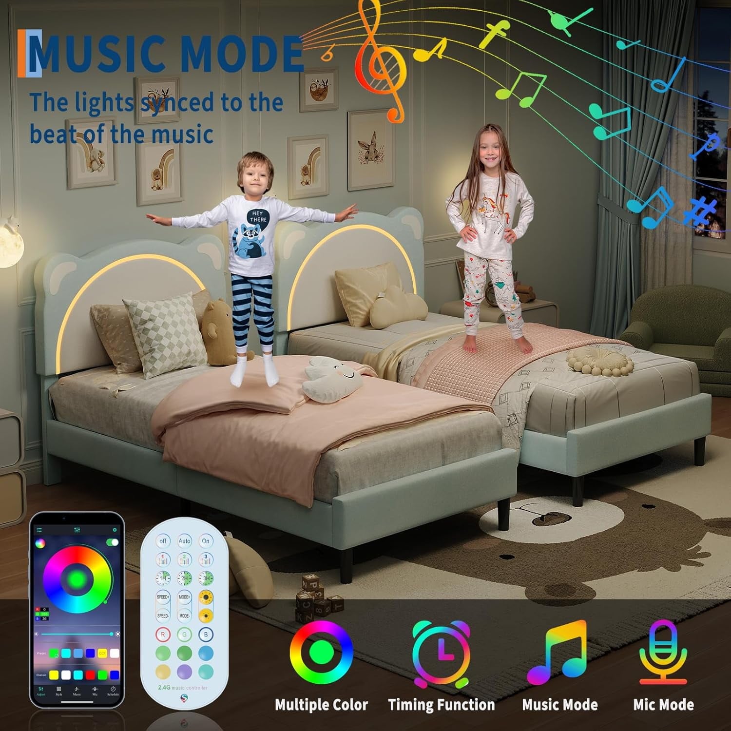 GAOMON Twin Upholstered Platform Bed Frame with Adjustable LED ...