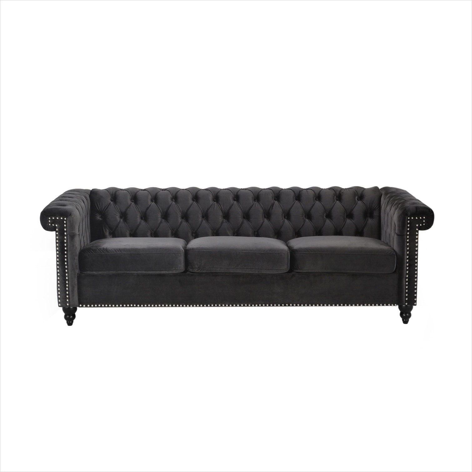 Naturefalls 3-Seater Chesterfield Sofa with Rolled Arms in Sleek Black ...