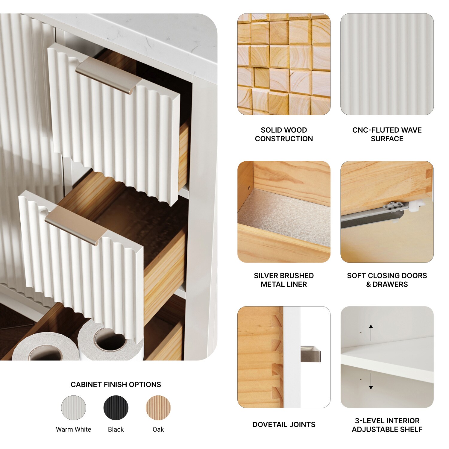 ARIEL Milan 48-in Warm White Undermount Single Sink Bathroom Vanity ...