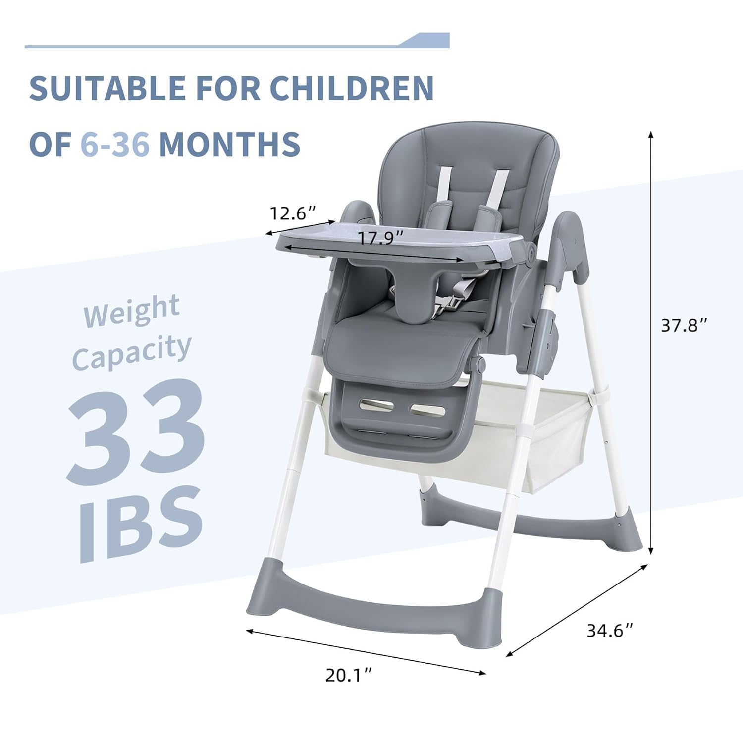 Garvee Foldable Adjustable Baby High Chair with Removable Tray 5-Point ...
