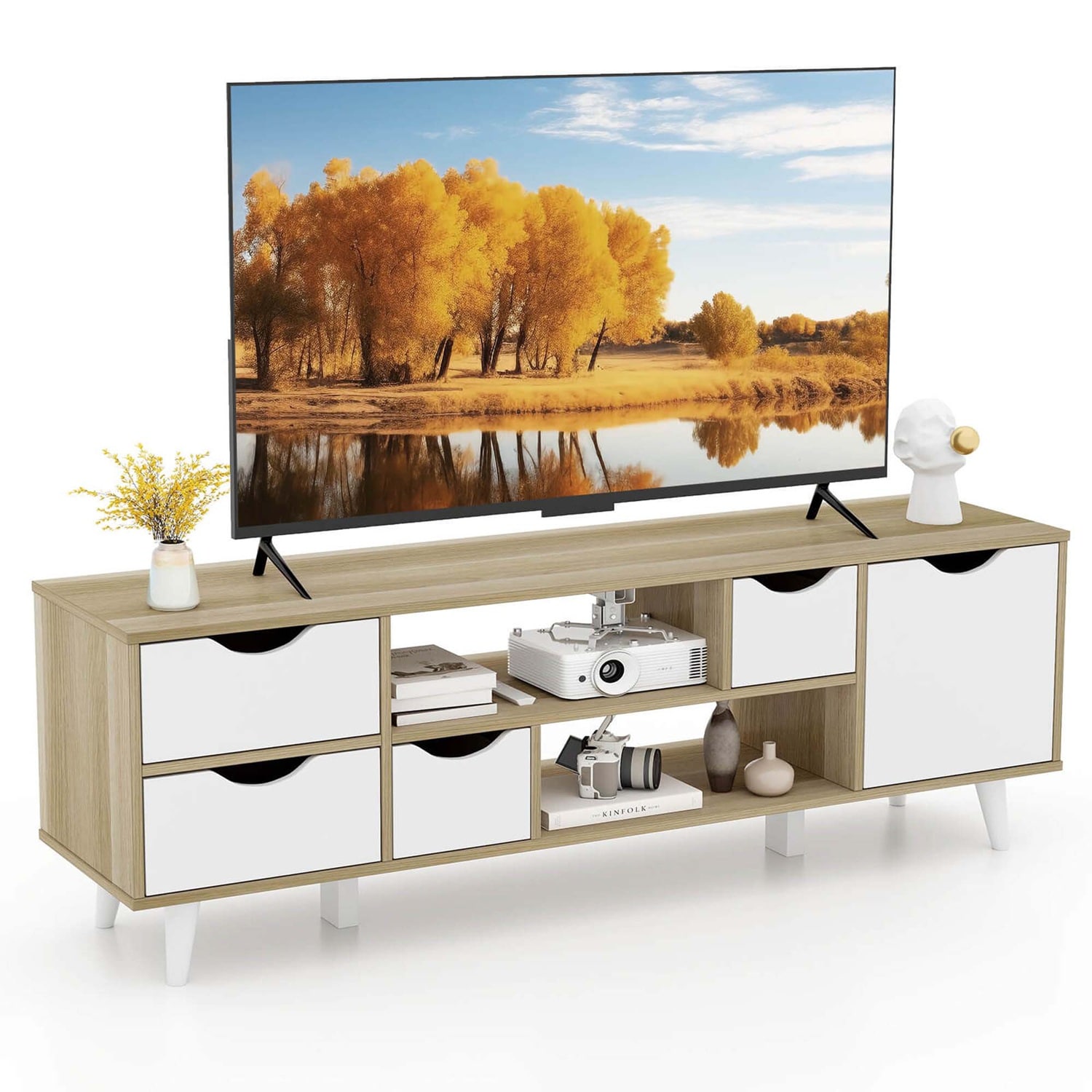 Costway TV Stand for TVs up to 55 inches with Storage 4 Drawers and 2 ...