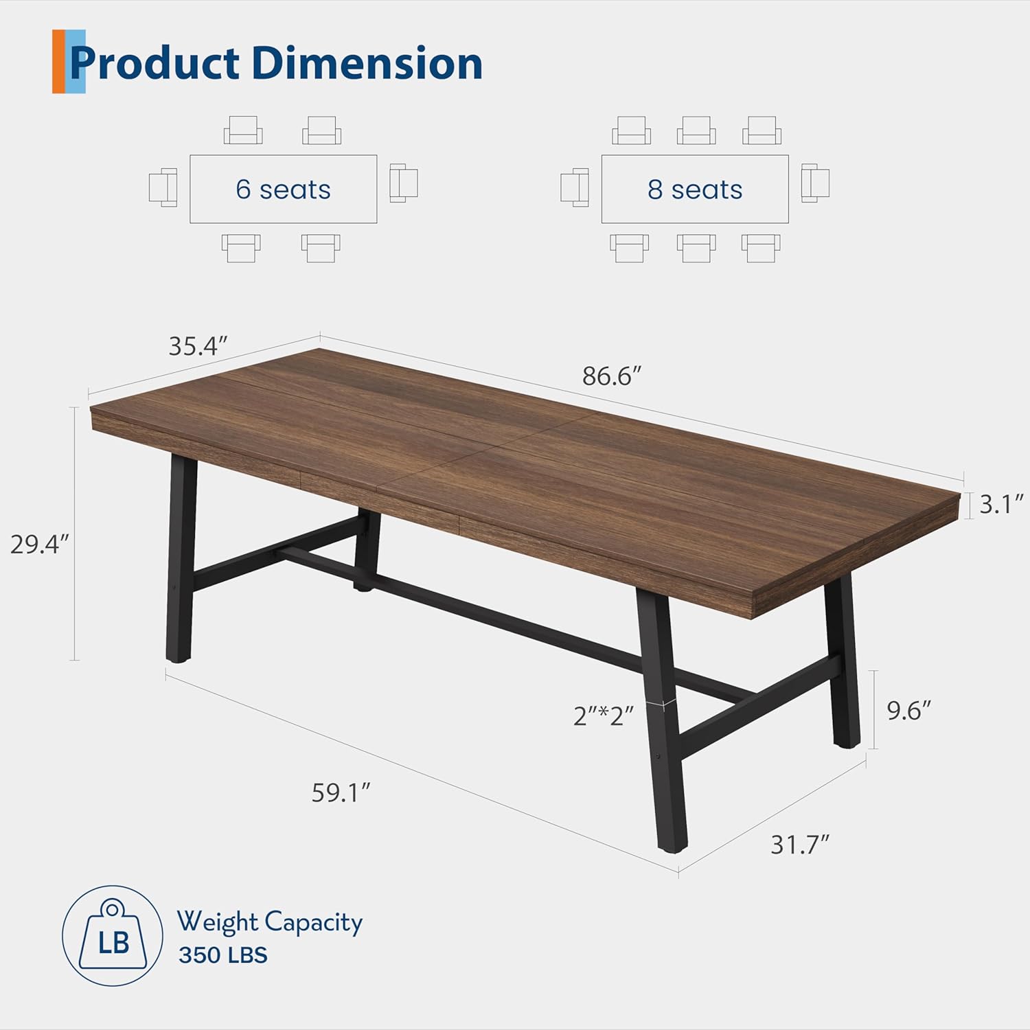 IdealHouse Industrial Dining Table for 8 to 10 People Long Kitchen ...