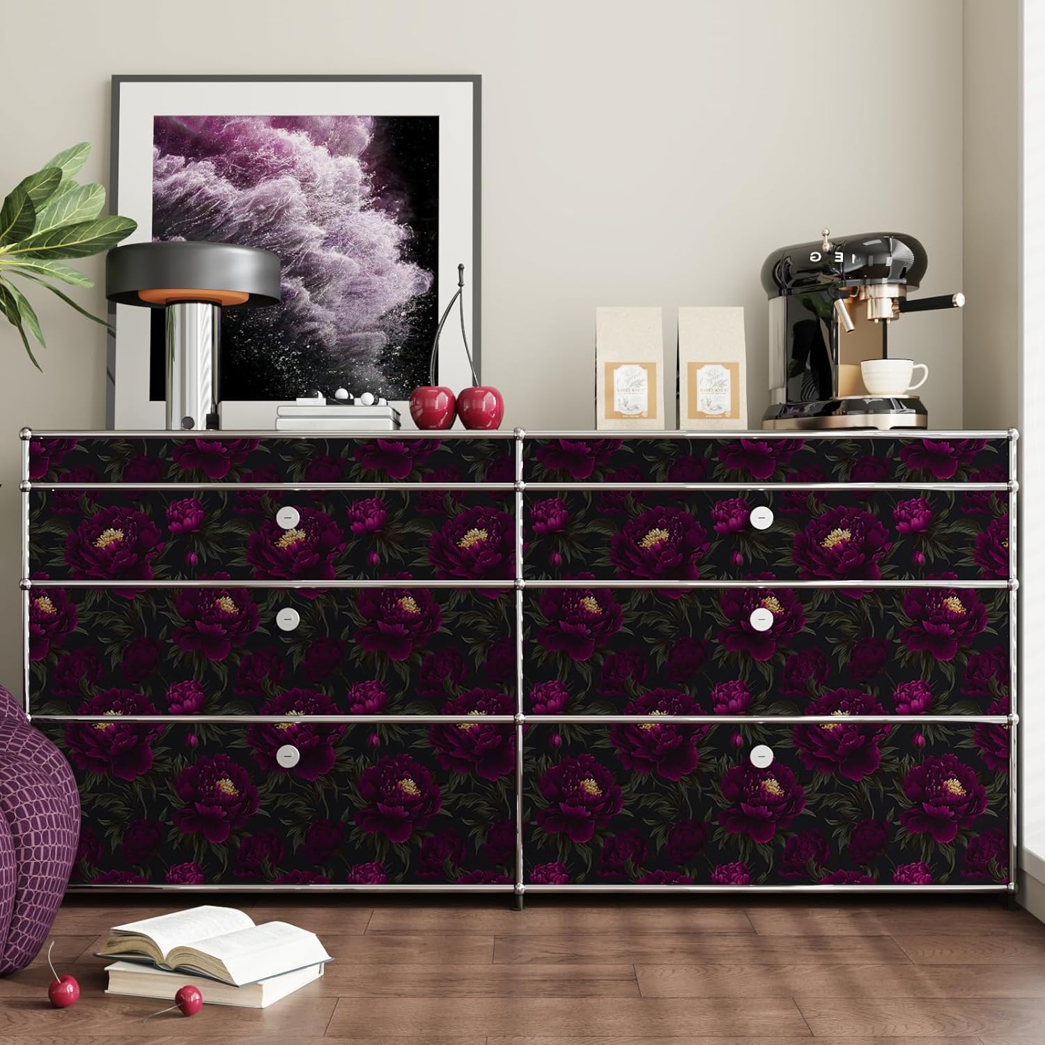 Luupatchy 12x118 Inch Dark Purple Vintage Peony Floral Peel and Stick ...