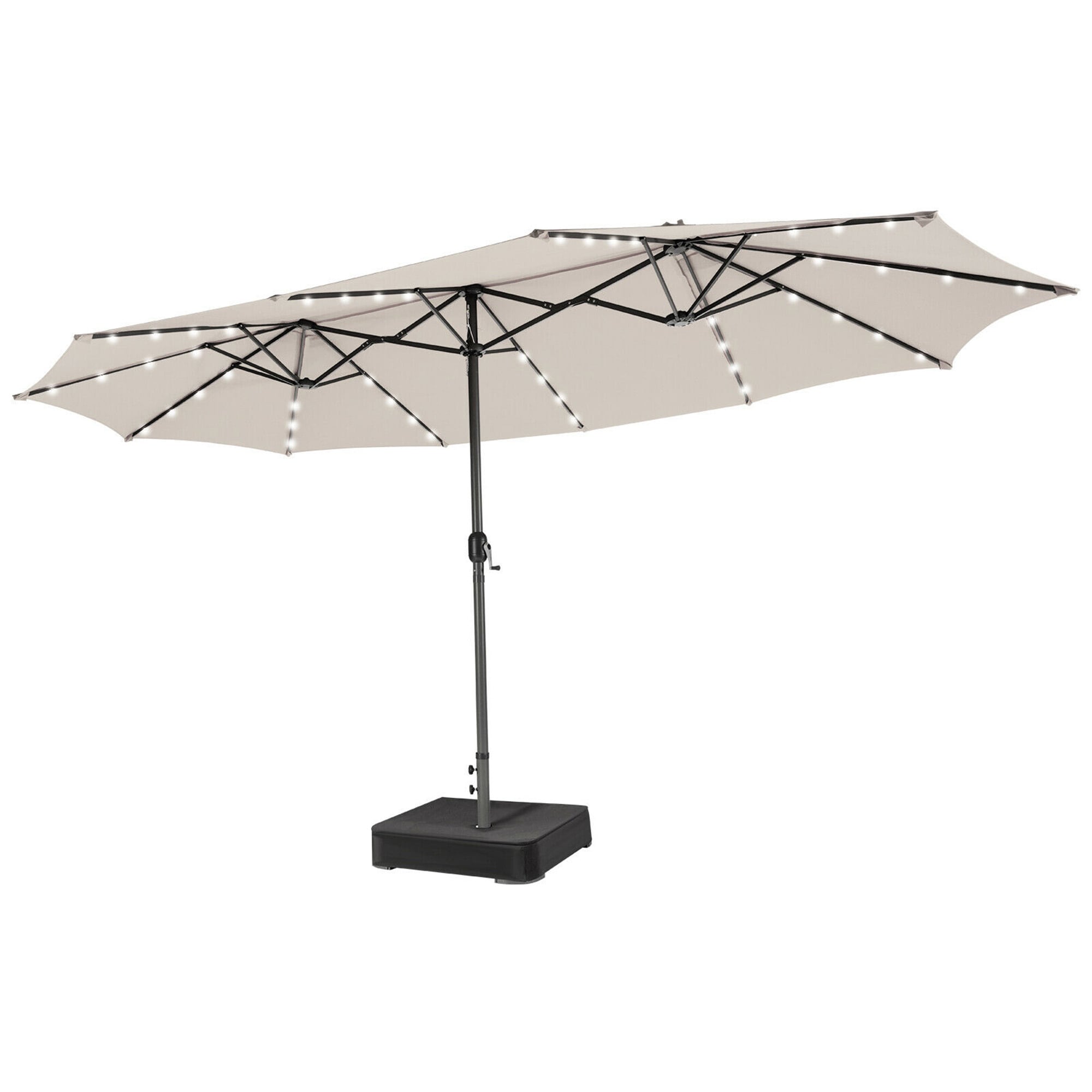 Costway 15-ft Steel Beige Garden Patio Umbrella with Lights and Base ...
