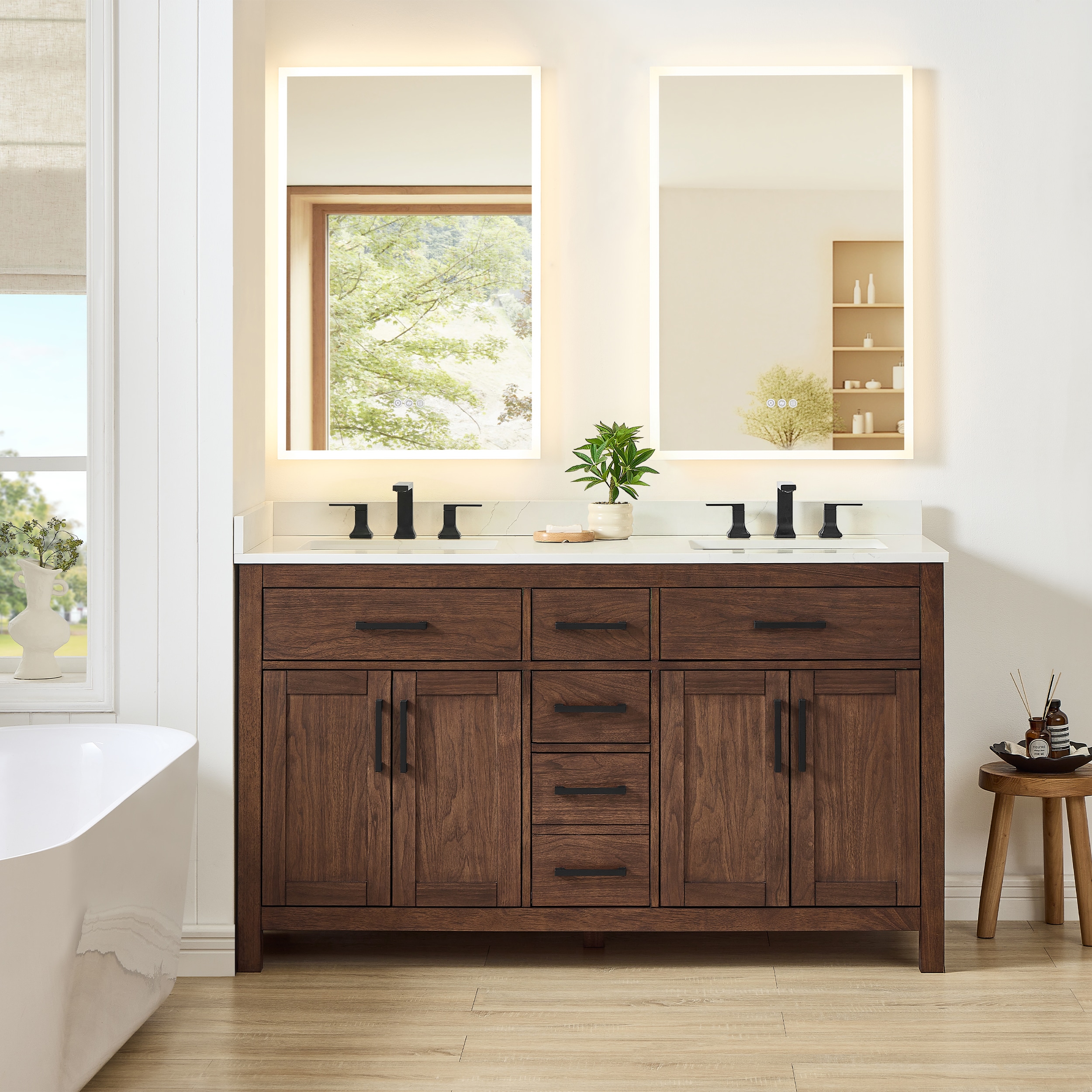 Wyndham Collection Beckett 60-in Dark Walnut with Matte Black Trim ...