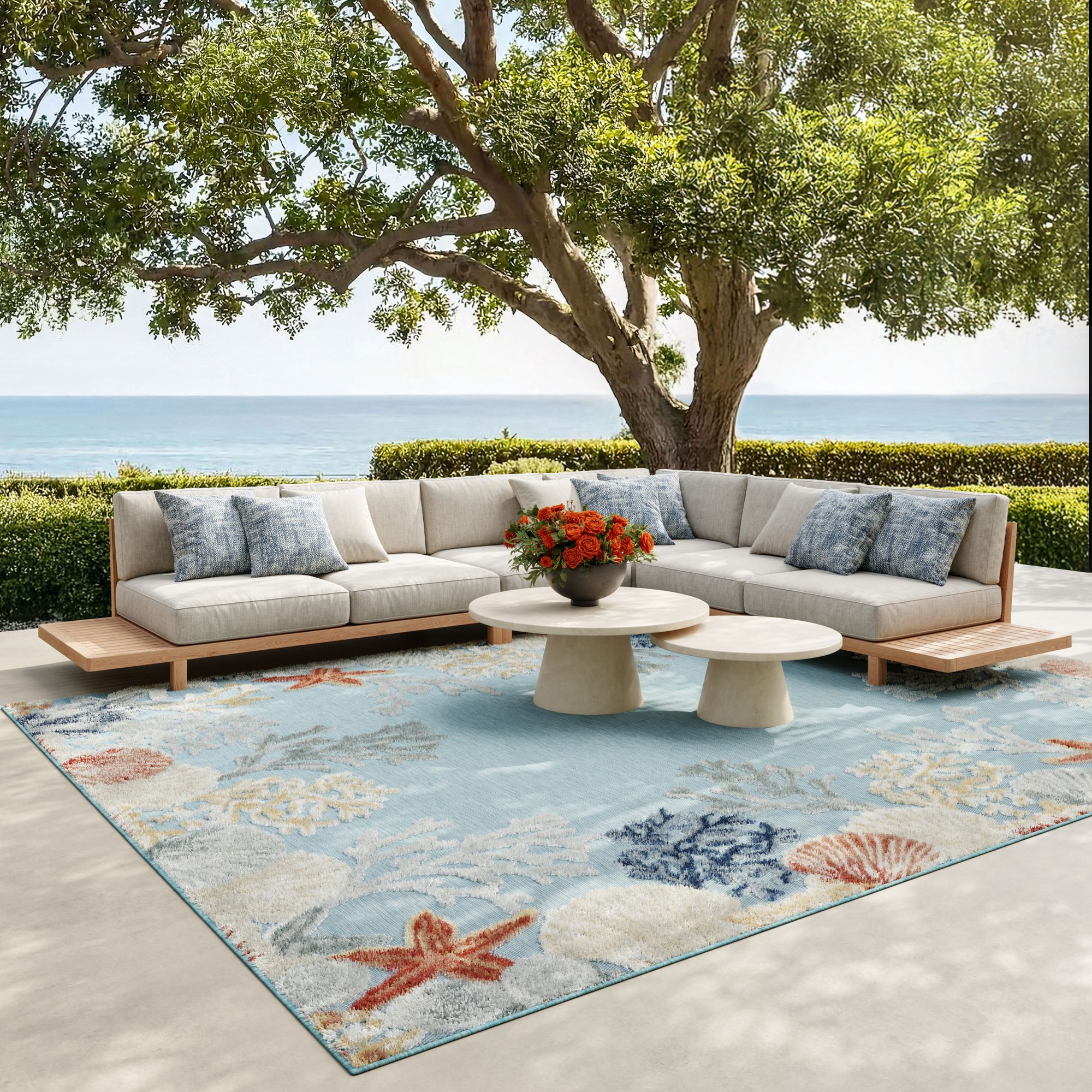 Nourison Home Suncoast 9 x 12 ft Teal Multicolor Indoor or outdoor Area ...