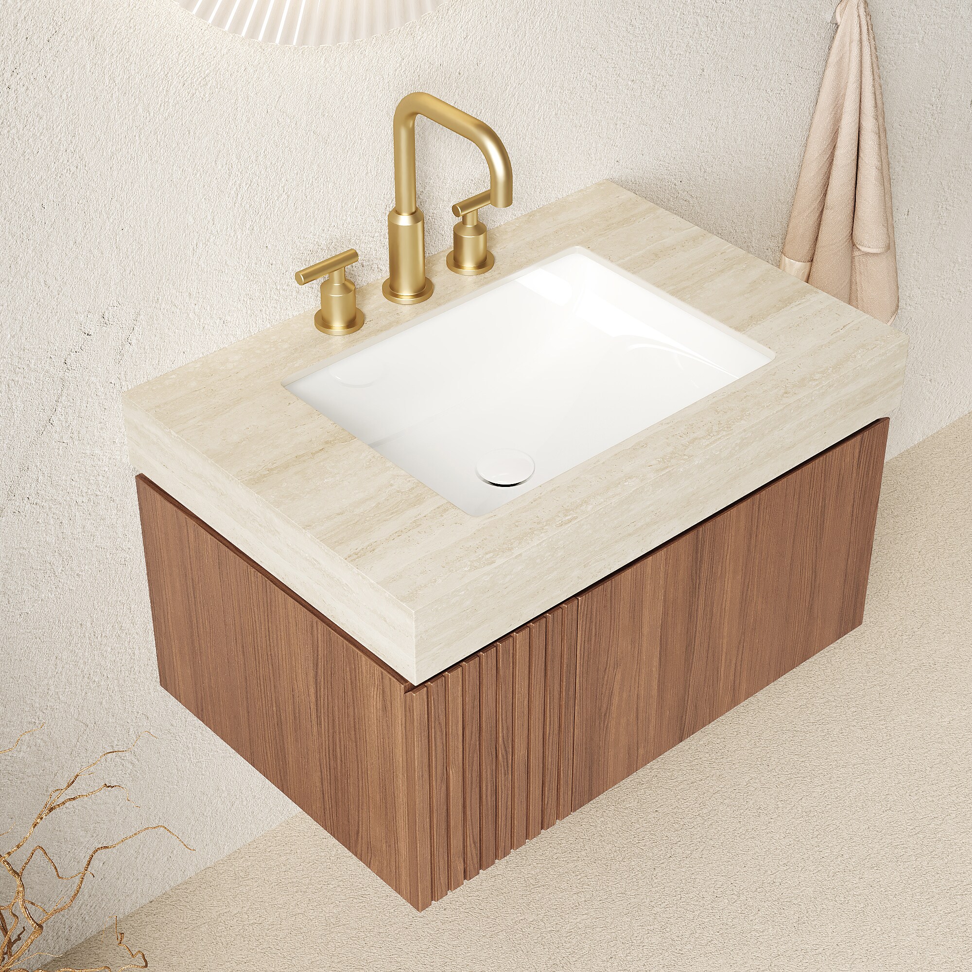Afhocomp 30 in. Single Sink Wall-mount Brown Oak Bath Vanity with ...