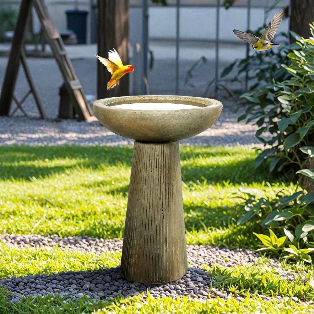 SunJet 24.4IN H Fiber Reinforced Concrete Construction Garden Bird Bath ...