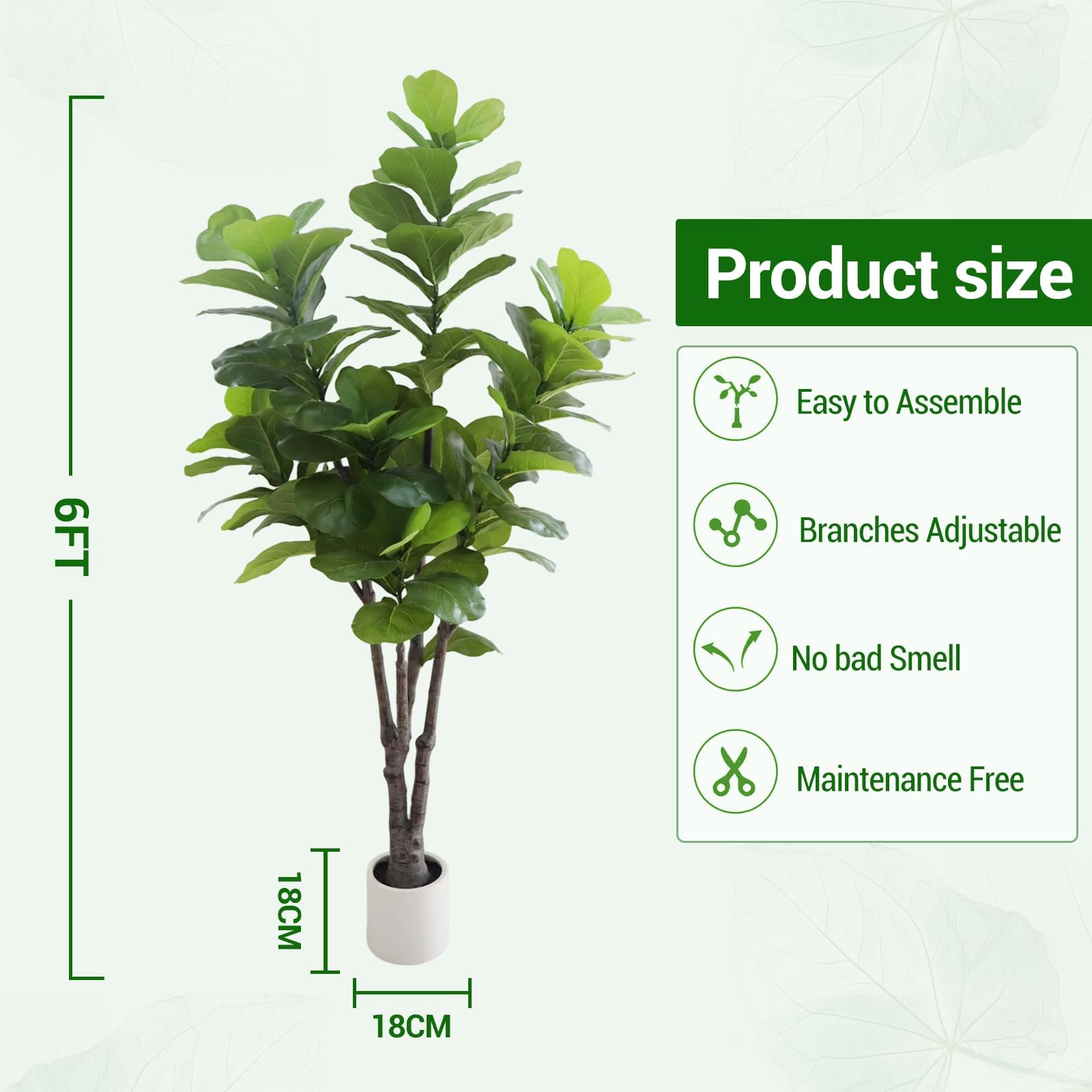Garvee 6FT Artificial Fiddle Leaf Fig Tree Potted Faux Ficus Lyrata ...