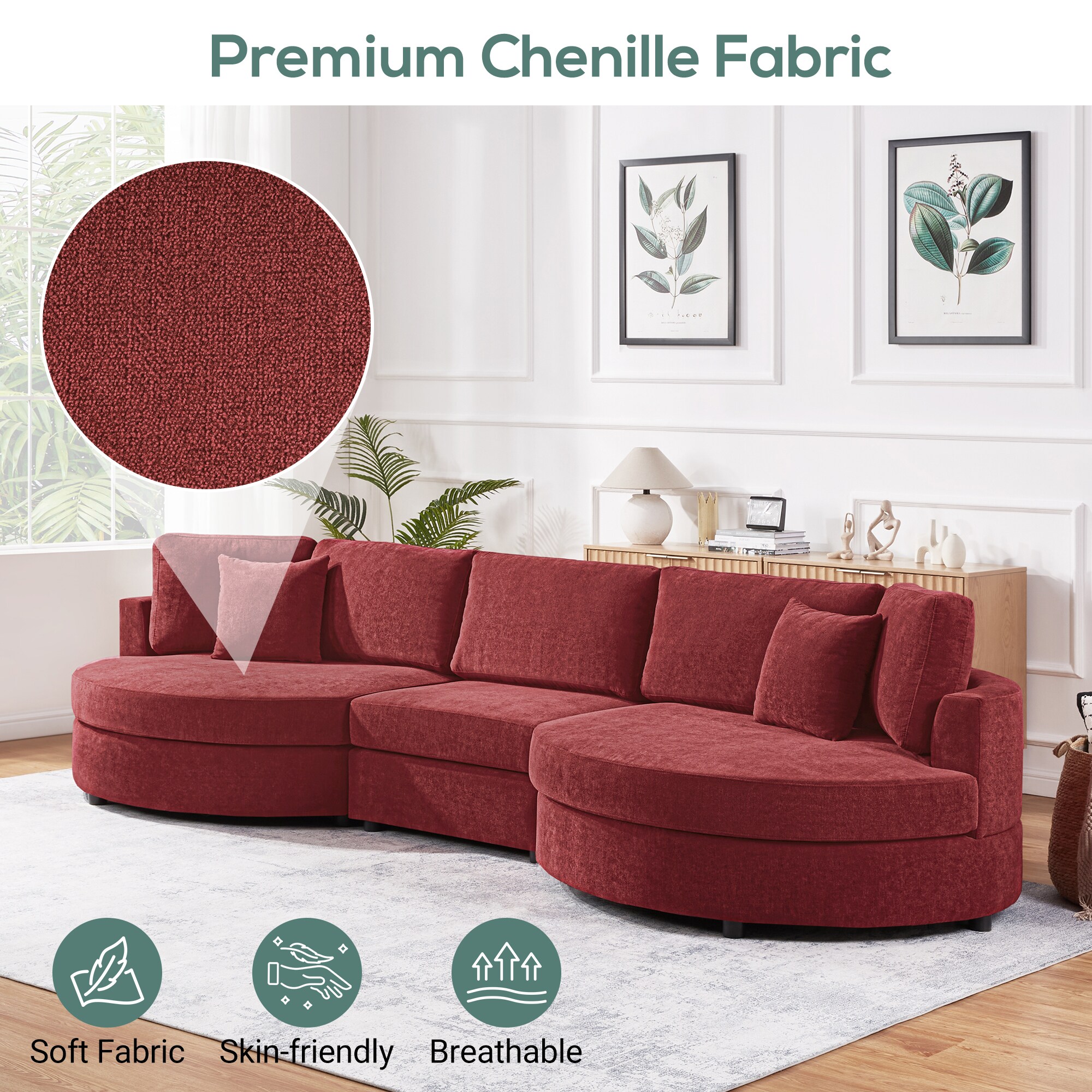 ModernLuxe Assembly Required 3-seater Sofa 129inch Upholstered Sofa ...