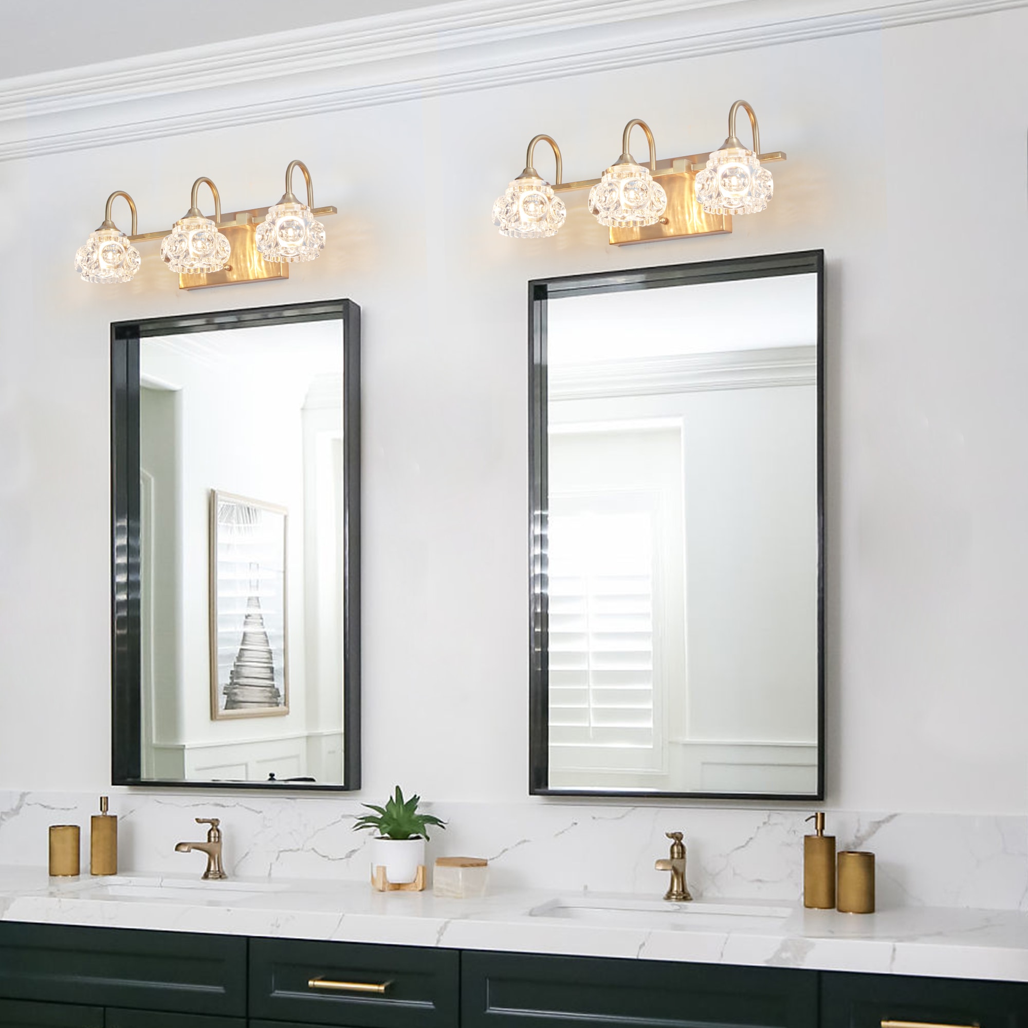 Ayelon Vanity Lights 17.3-in 3 Light Gold Glam Bathroom Vanity light in ...