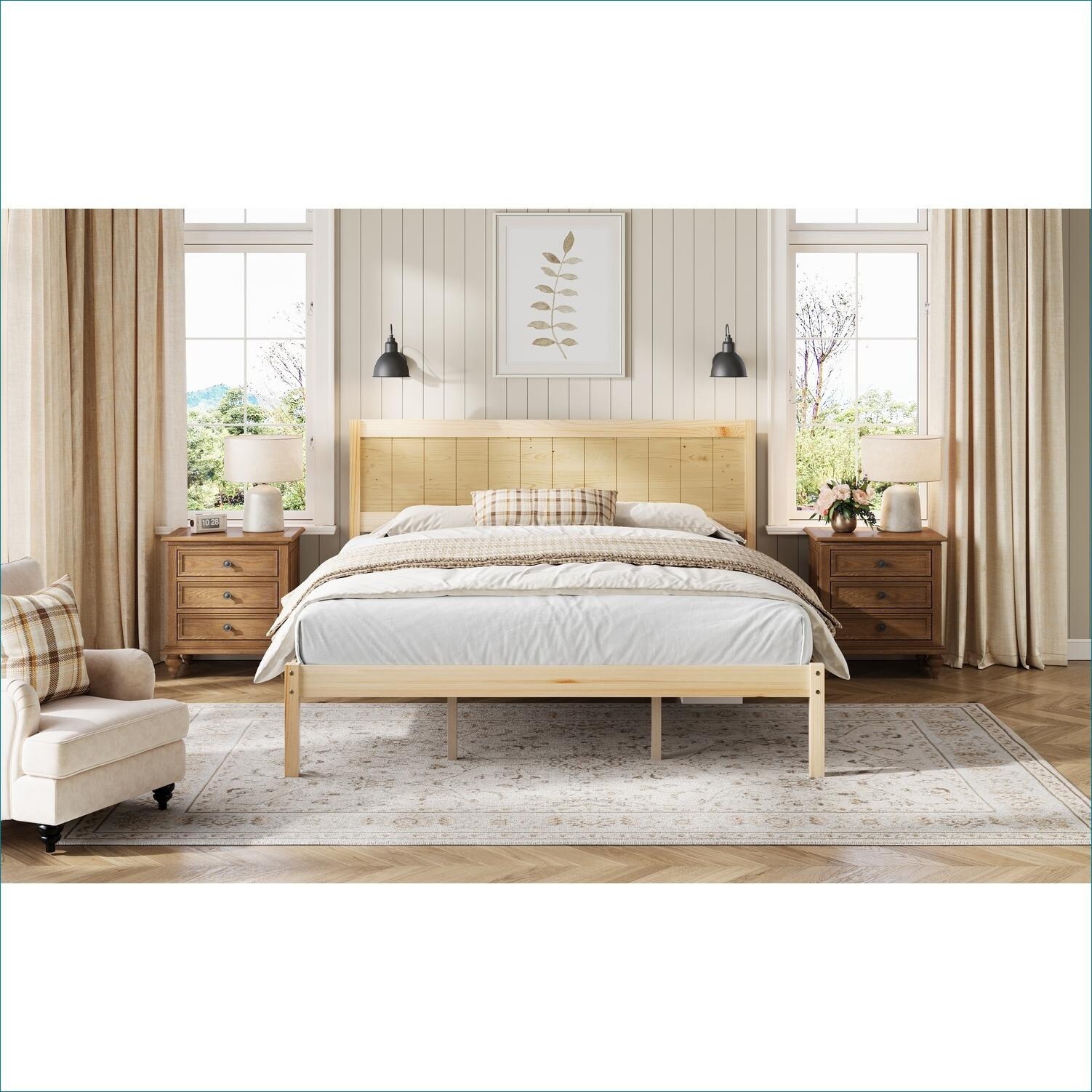 Watnature Light Natural Pine King Storage Platform Bed Frame with ...