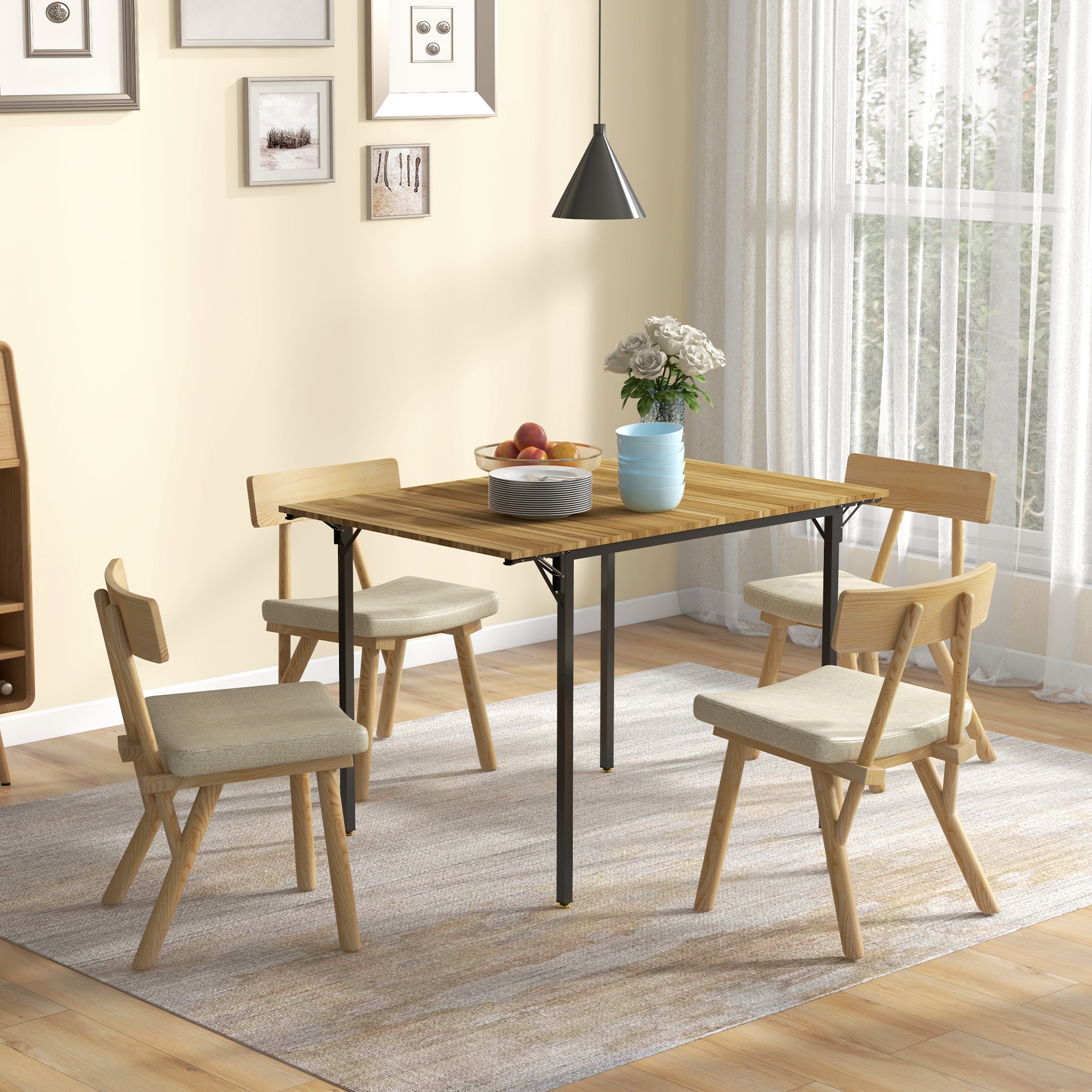 HomCom Industrial Folding Dining Table for 2 to 4 Space Saving Drop ...