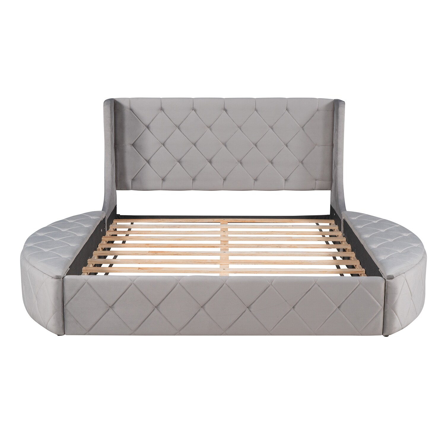 GZMR Gray Queen Upholstered Platform Bed with Storage in the Beds department at Lowes