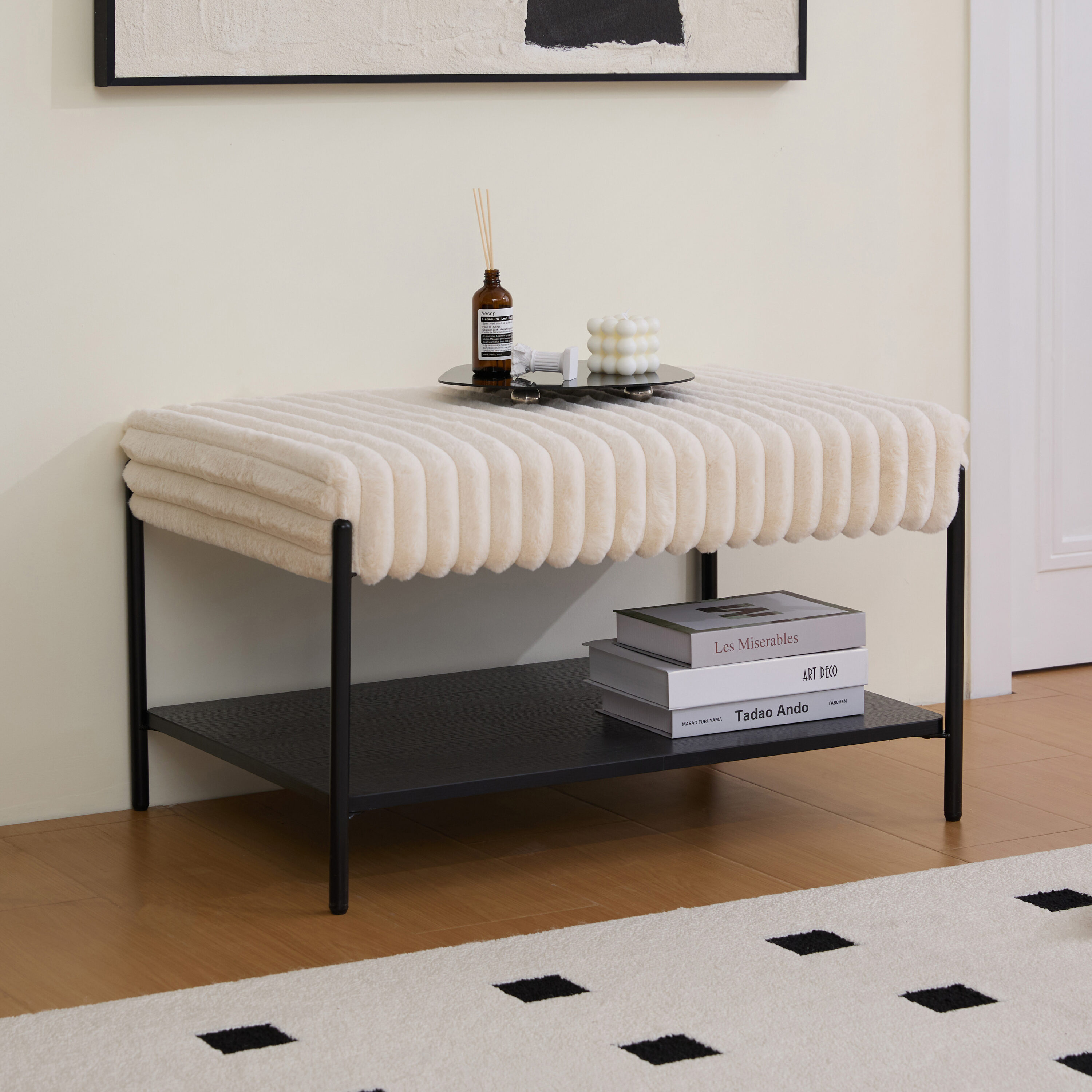 Aortzio Modern BEIGE Storage Ottoman in the Ottomans & Poufs department ...