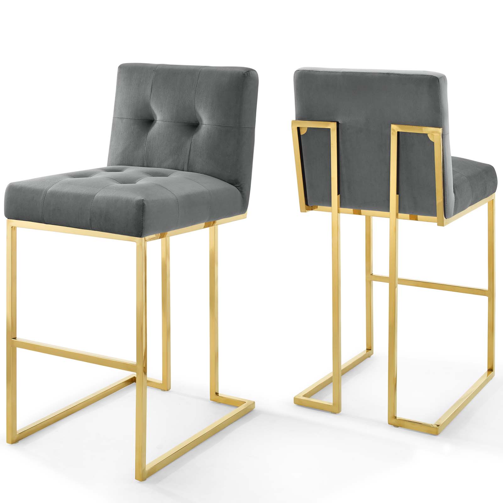 Modway Privy Gold Stainless Steel Performance Velvet Bar Stool Set of 2 ...