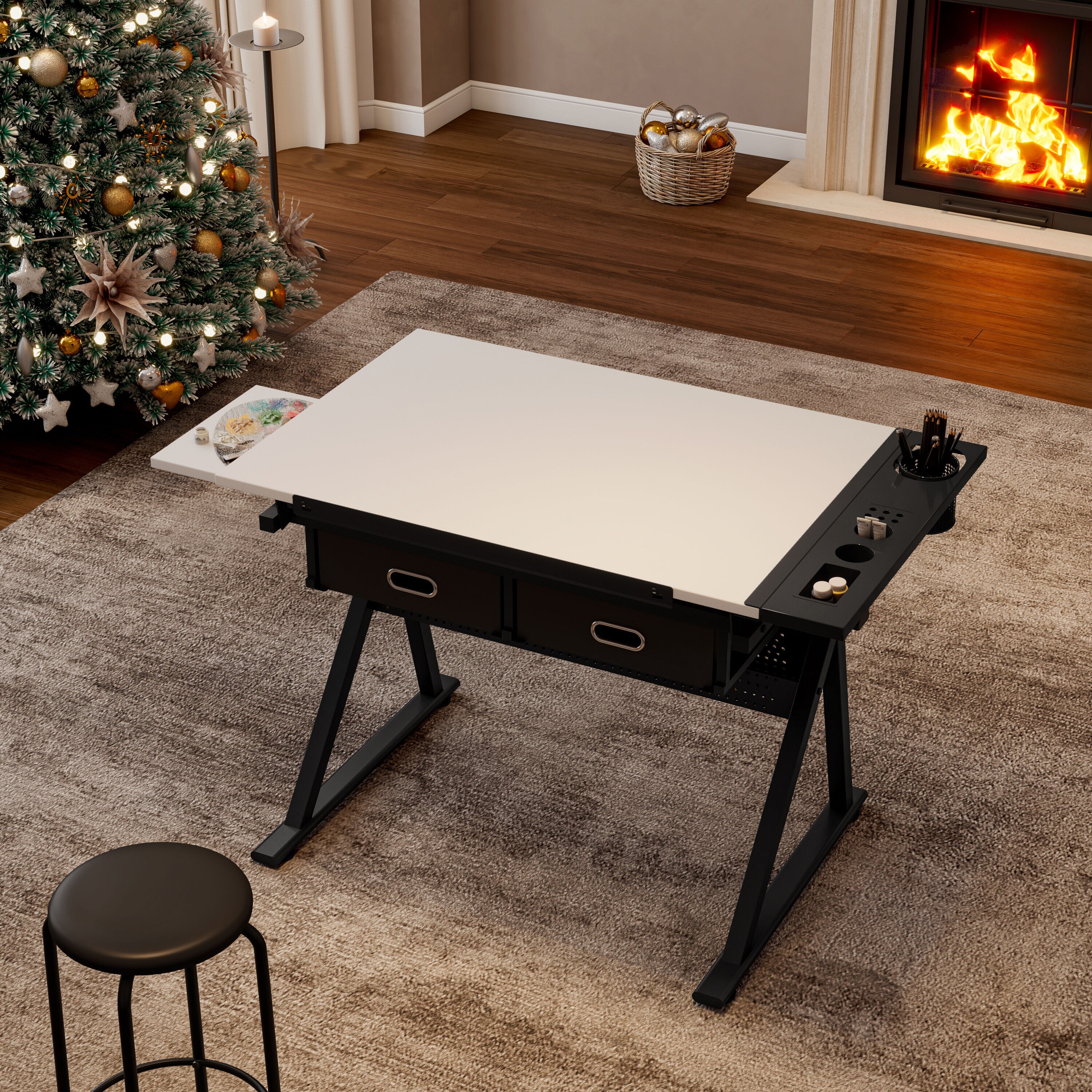 Tinyhomie Adjustable drawing drafting table desk with 2 drawers for ...