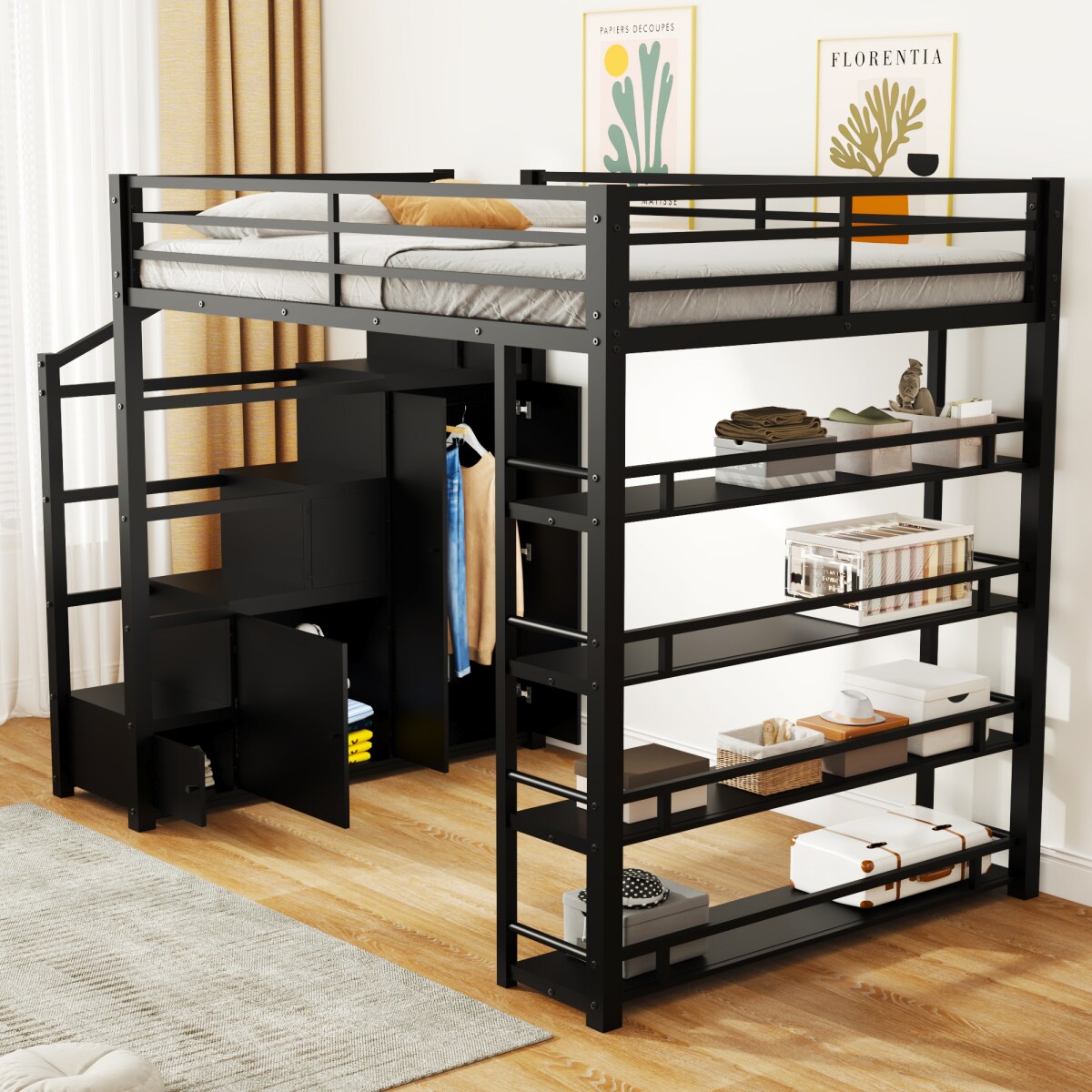 Streamdale Furniture Streamdale Queen Size Metal Loft Bed with Storage ...