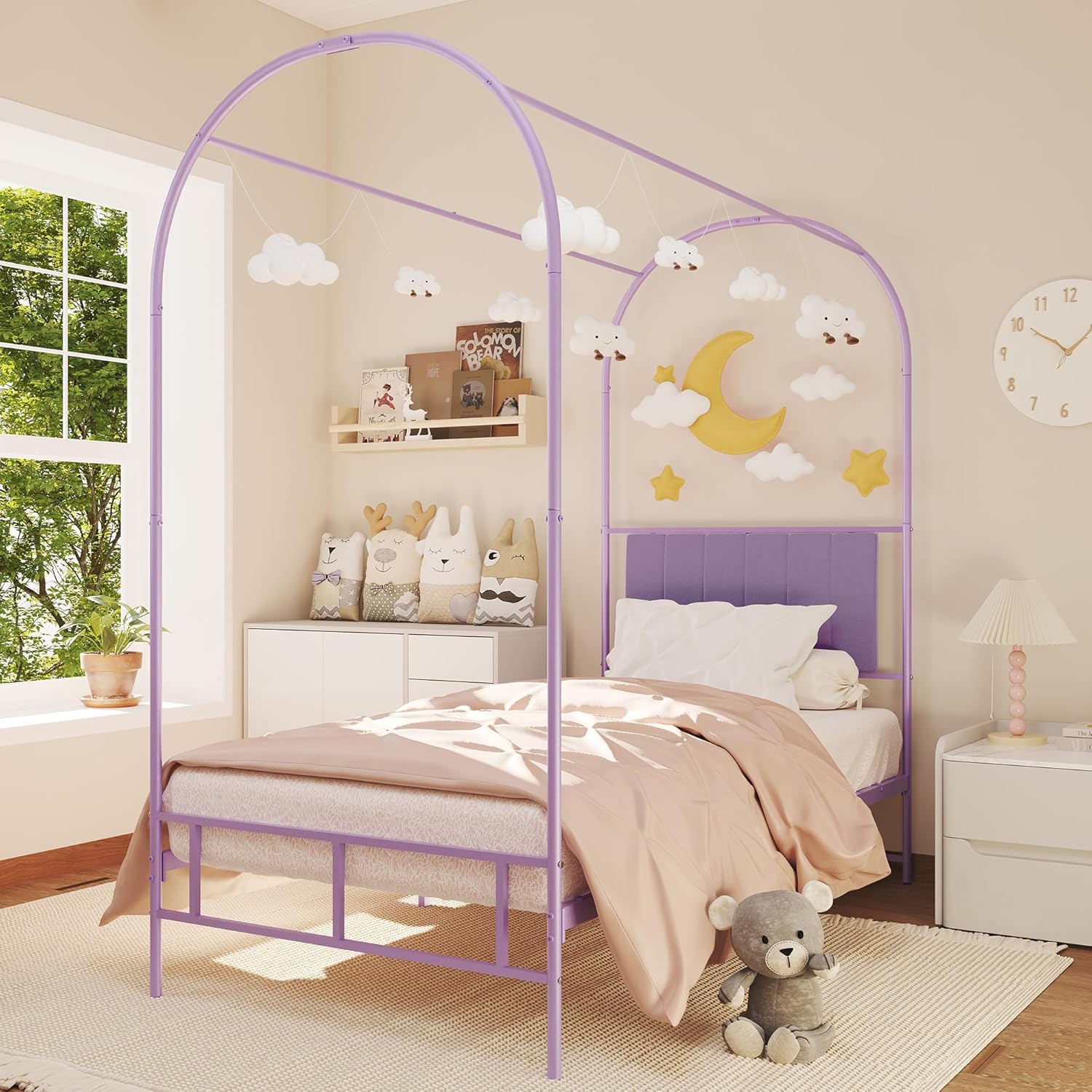 Garvee Twin Size Upholstered Canopy Bed Frame With Under Bed Storage ...
