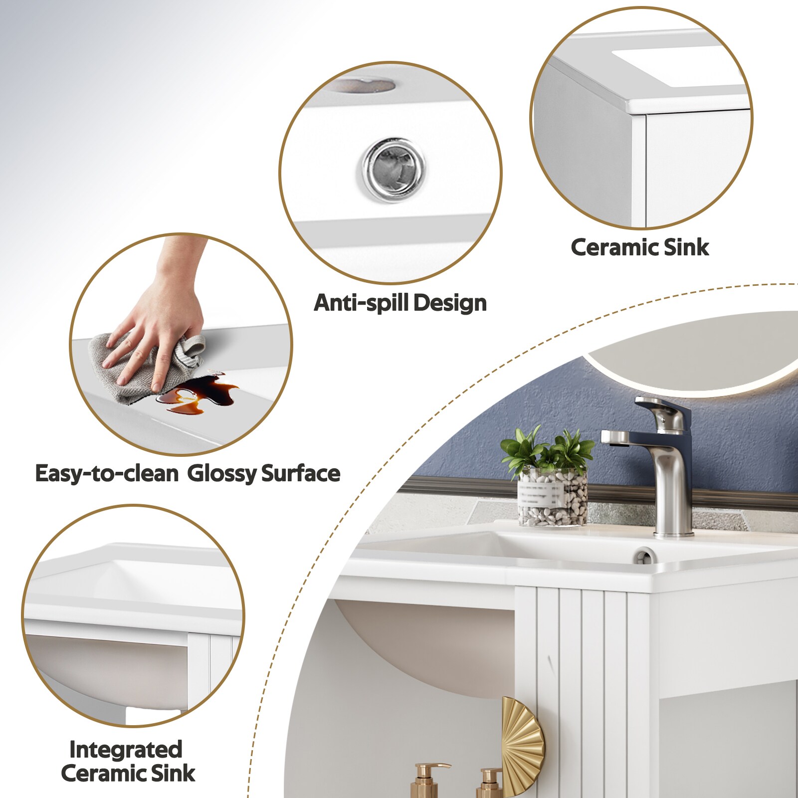 LUXEYARD 20-inch Bathroom Vanity with Ceramic Sink Freestanding Single ...