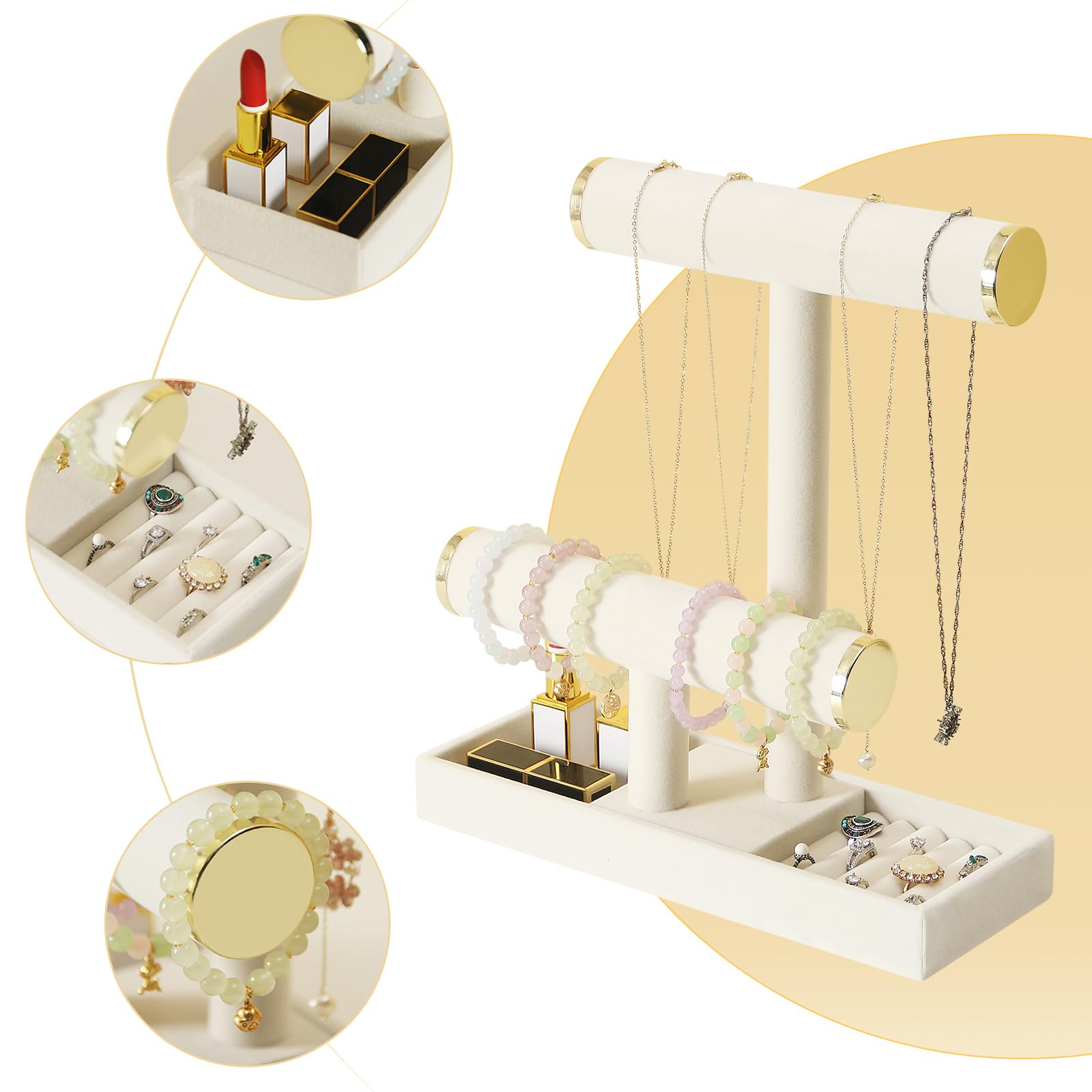 Aoibox 2 Tier Velvet Jewelry Holder Stand with Tray Beige Holds Dozens ...