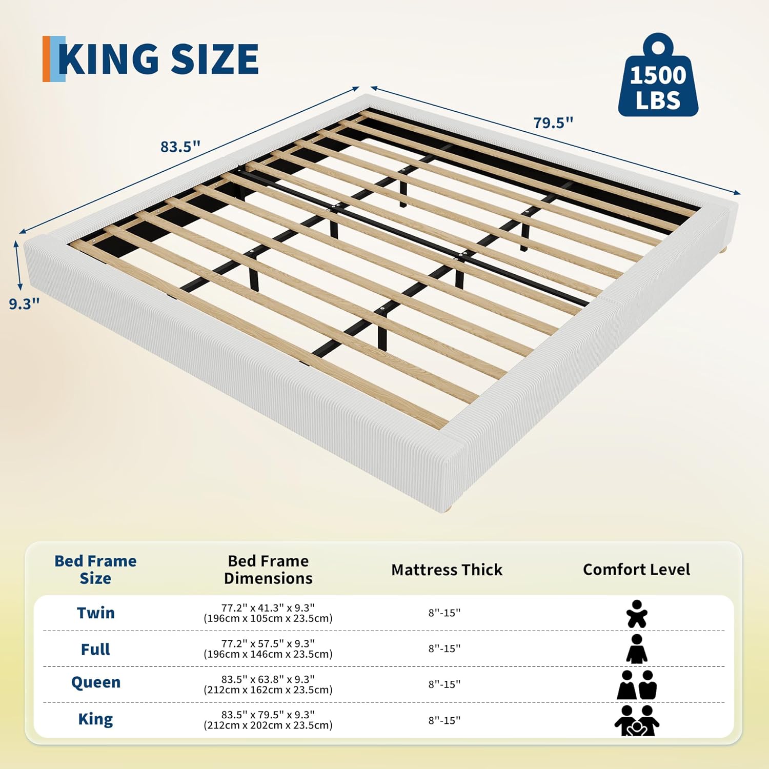 GAOMON King Cloud Bed Frame Corduroy Soft Fabric Low Bed Frames with ...